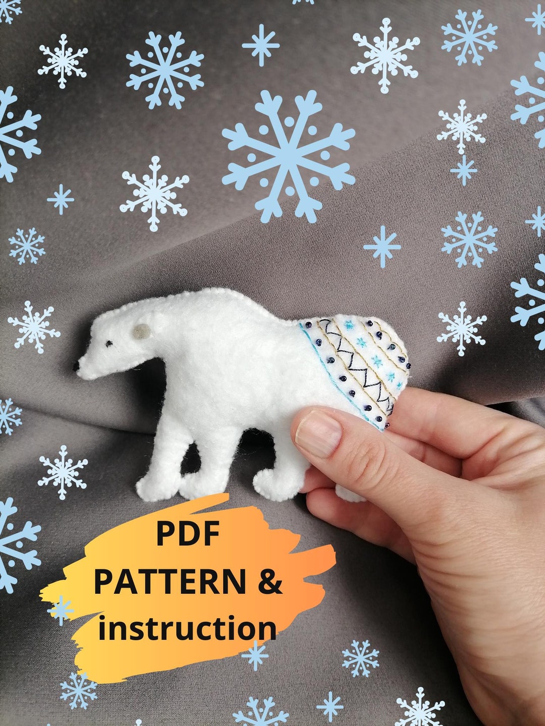 Polar Bear Sewing Pattern PDF Felt,christmas Tree Ornament Bear,bear ...