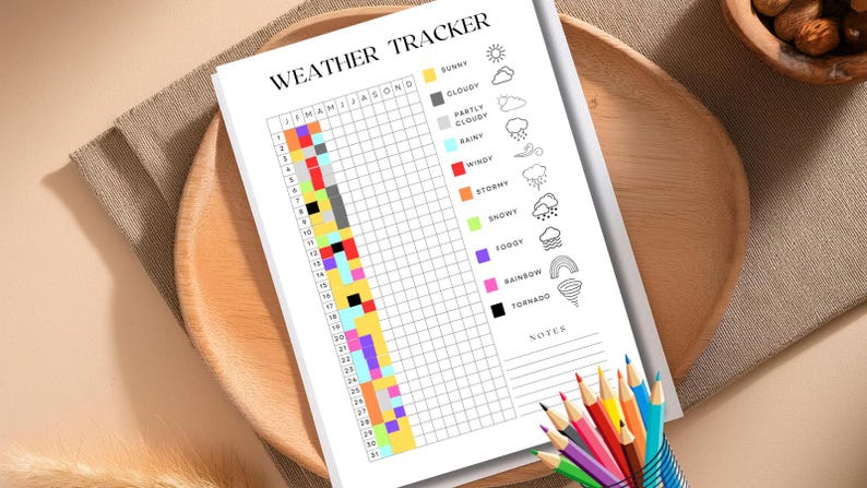 Yearly Weather Tracker,printable Journal Page,planner Page,journal Size ...