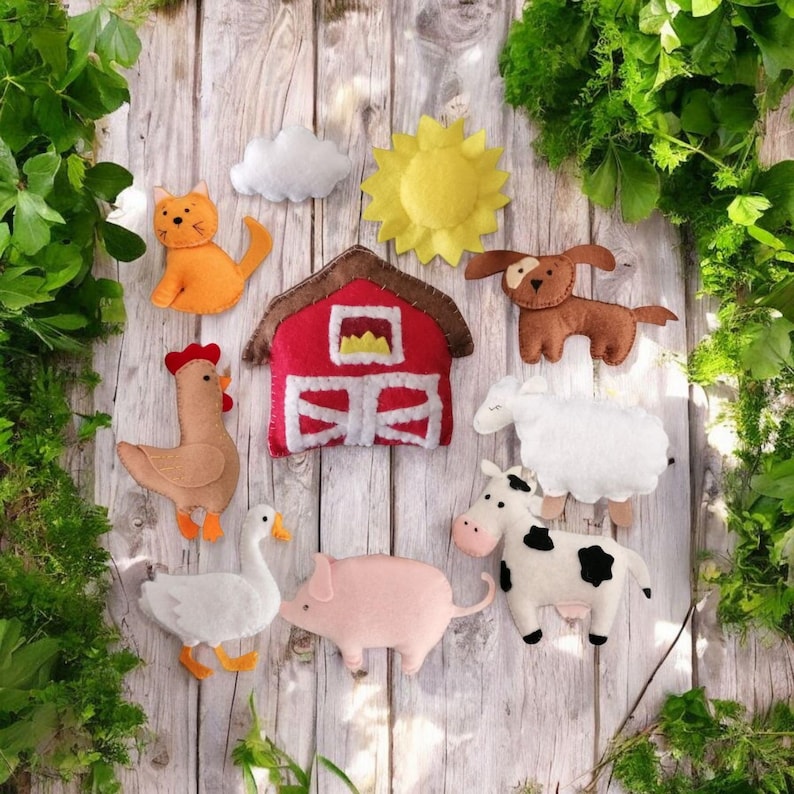 Farm Animals Sewing Pdf Pattern Felt,set 10 Cat Dog Chicken Cow Sheep ...