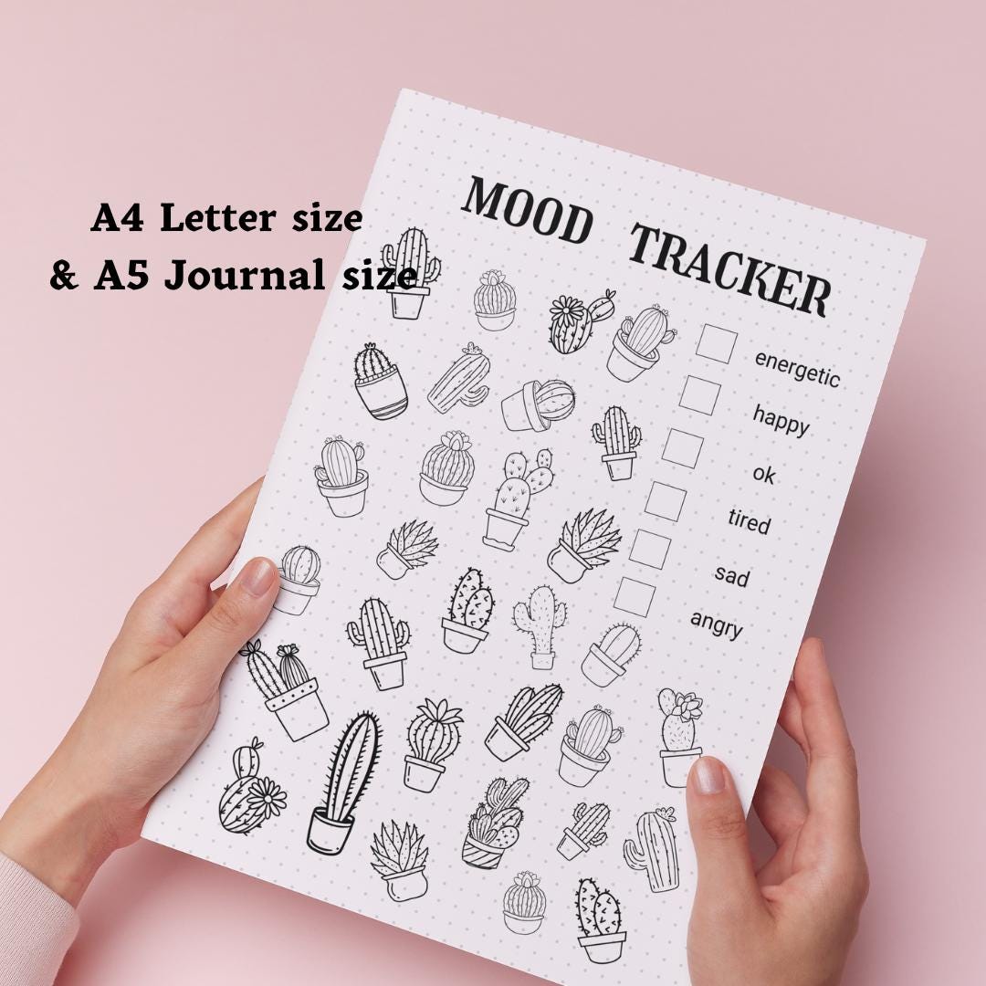 Cactus Mood Tracker,a5 Journal Page,a4 Planner Page,monthly Tracker ...