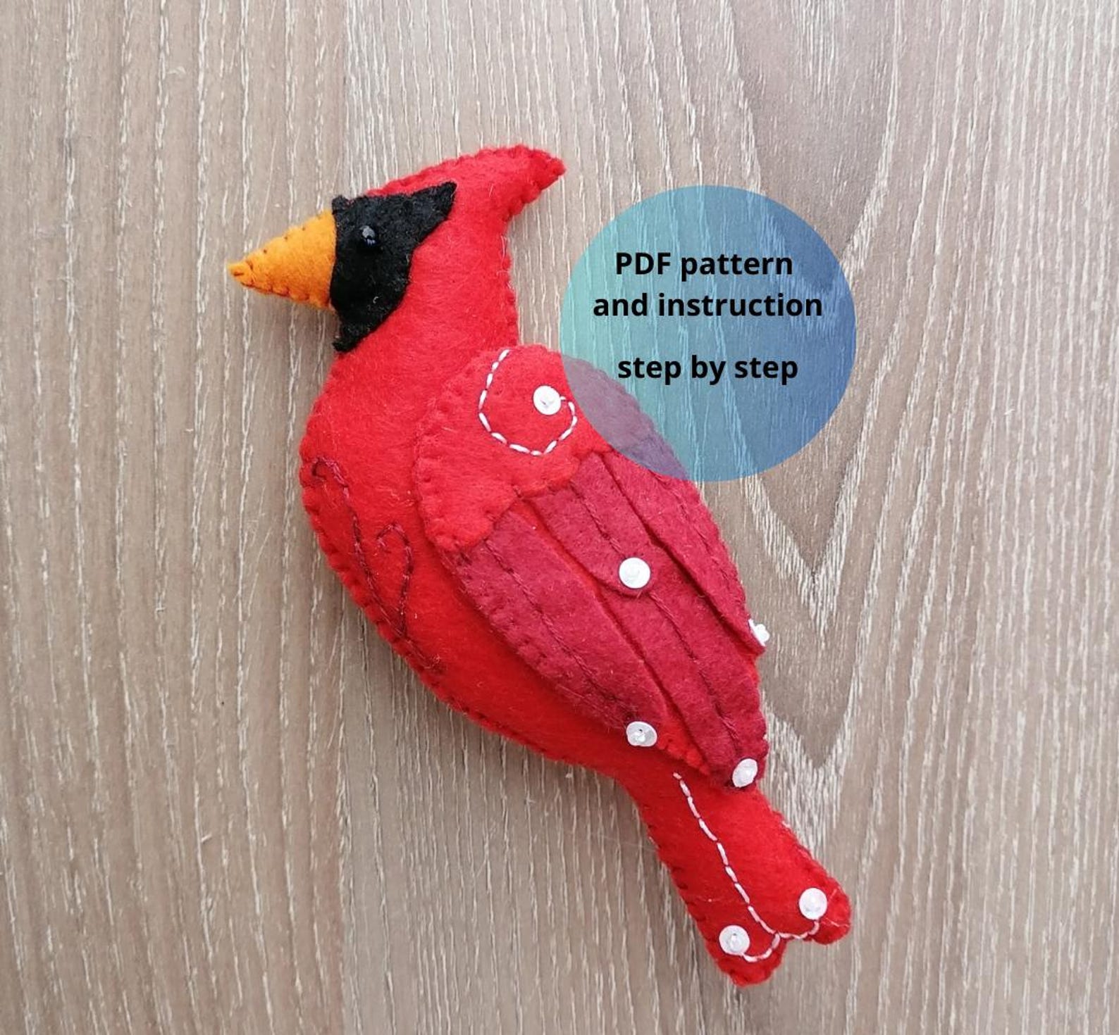 Northern Cardinal Bird Sewing Pattern PDF, Felt Christmas Ornament Red ...