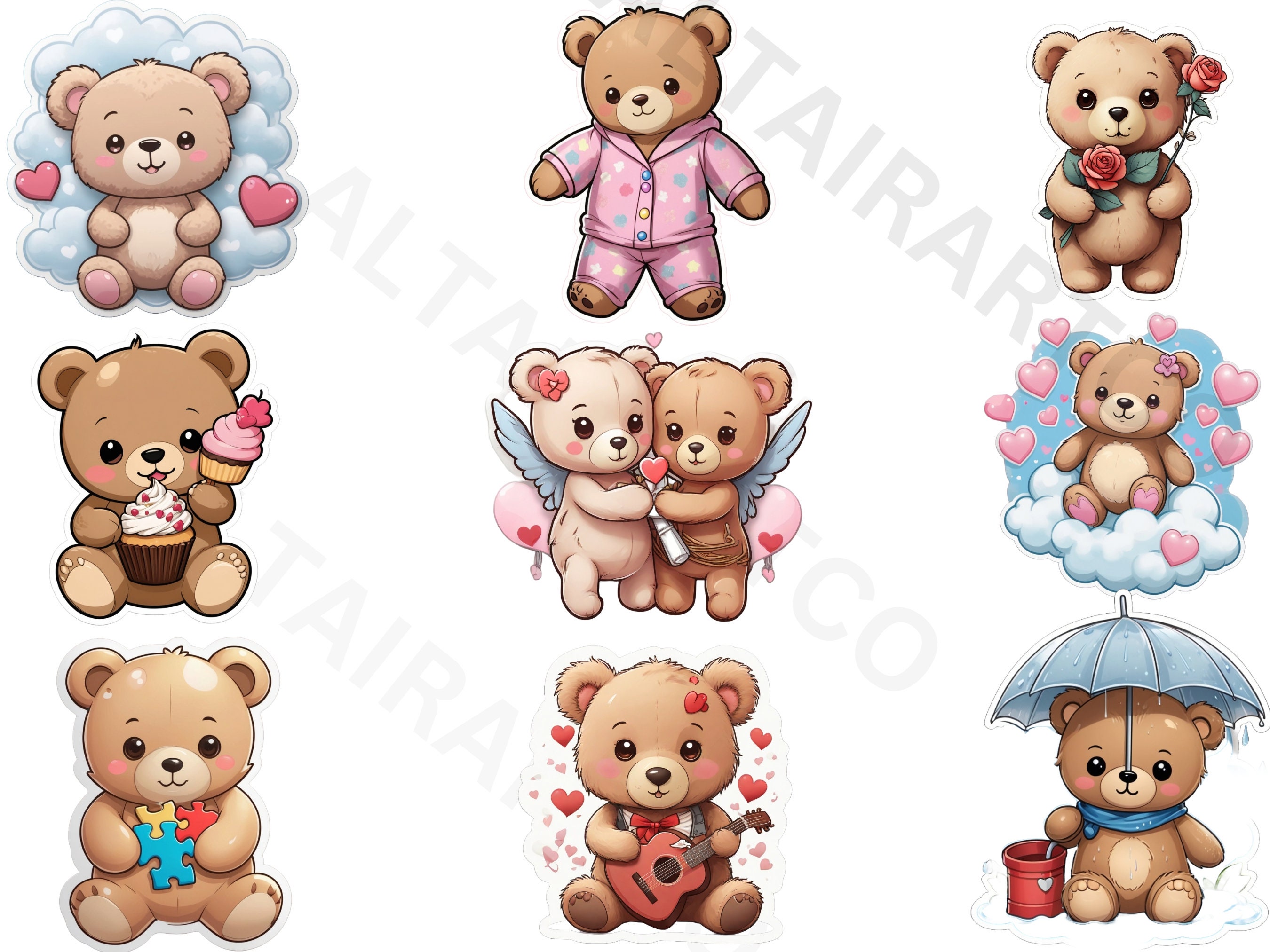 35 Cute Kawaii Teddy Bear Pngs Clipart Bundle for Stickers, Bags, Phone ...