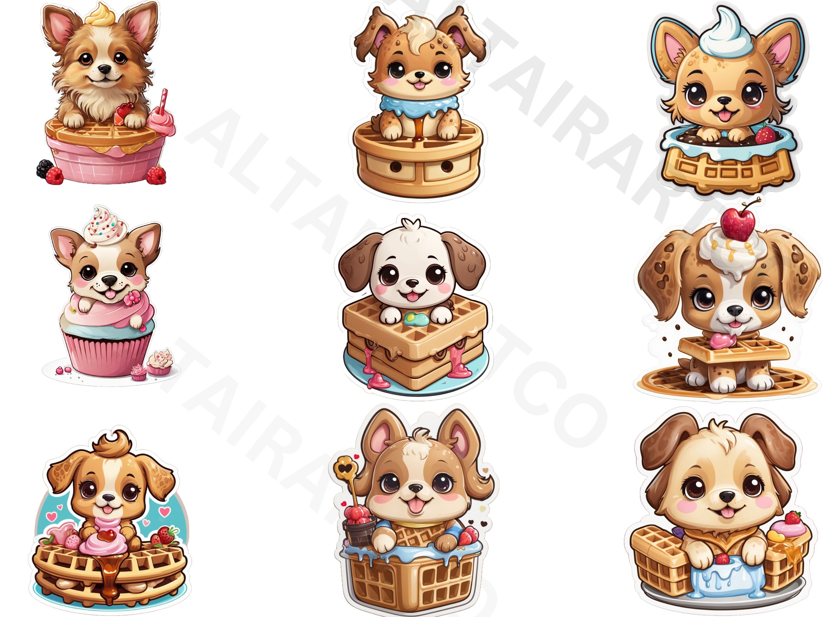 Buy 25 Cute Waffle Dogs Pngs Clipart Bundle for Stickers, Bags, Phone ...