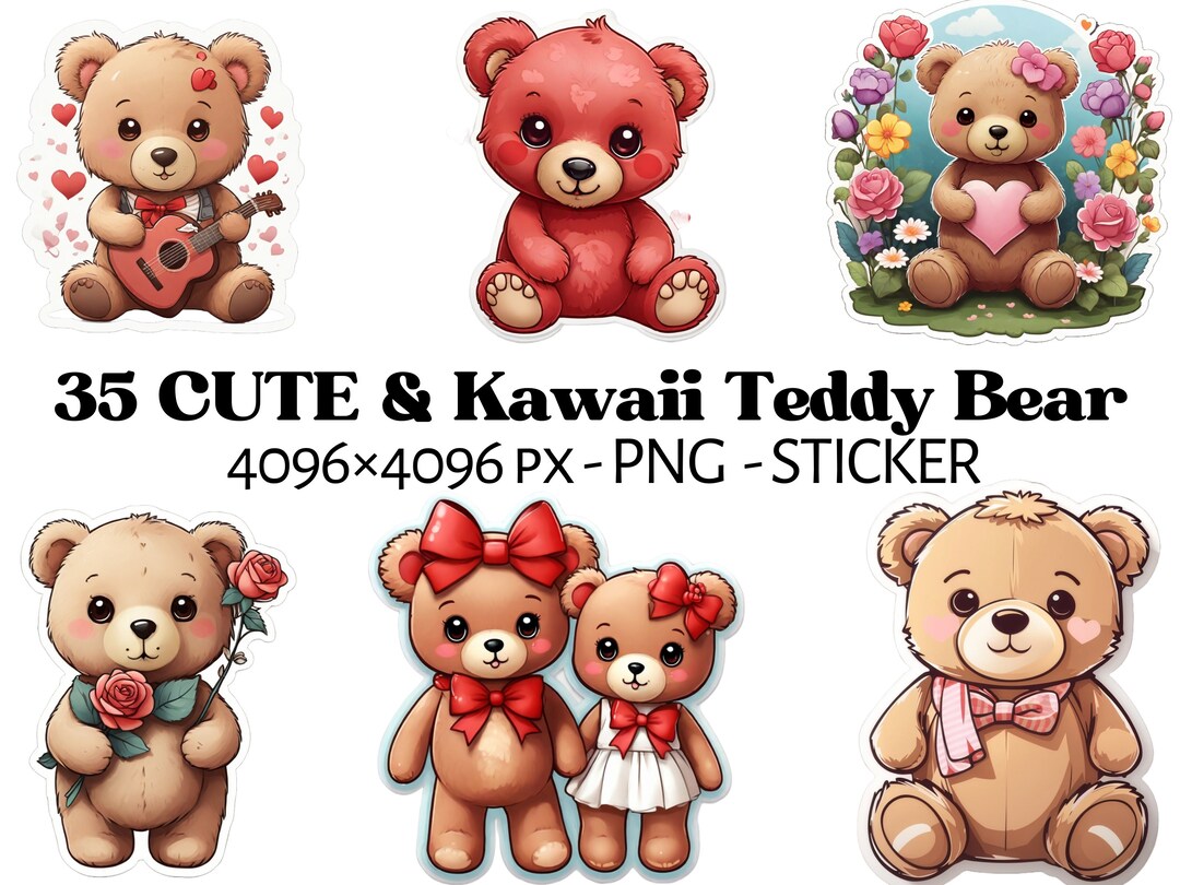 35 Cute Kawaii Teddy Bear Pngs Clipart Bundle for Stickers, Bags, Phone ...