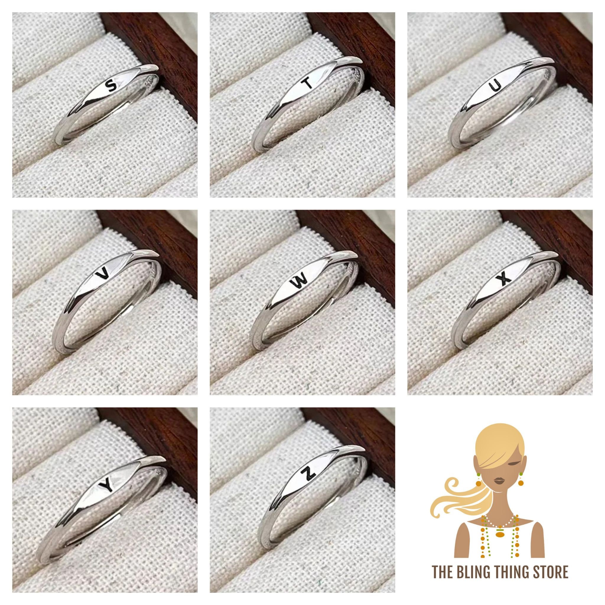 Personalized Silver Letter Ring, Tiny Letter Ring, A-Z Letter Ring ...