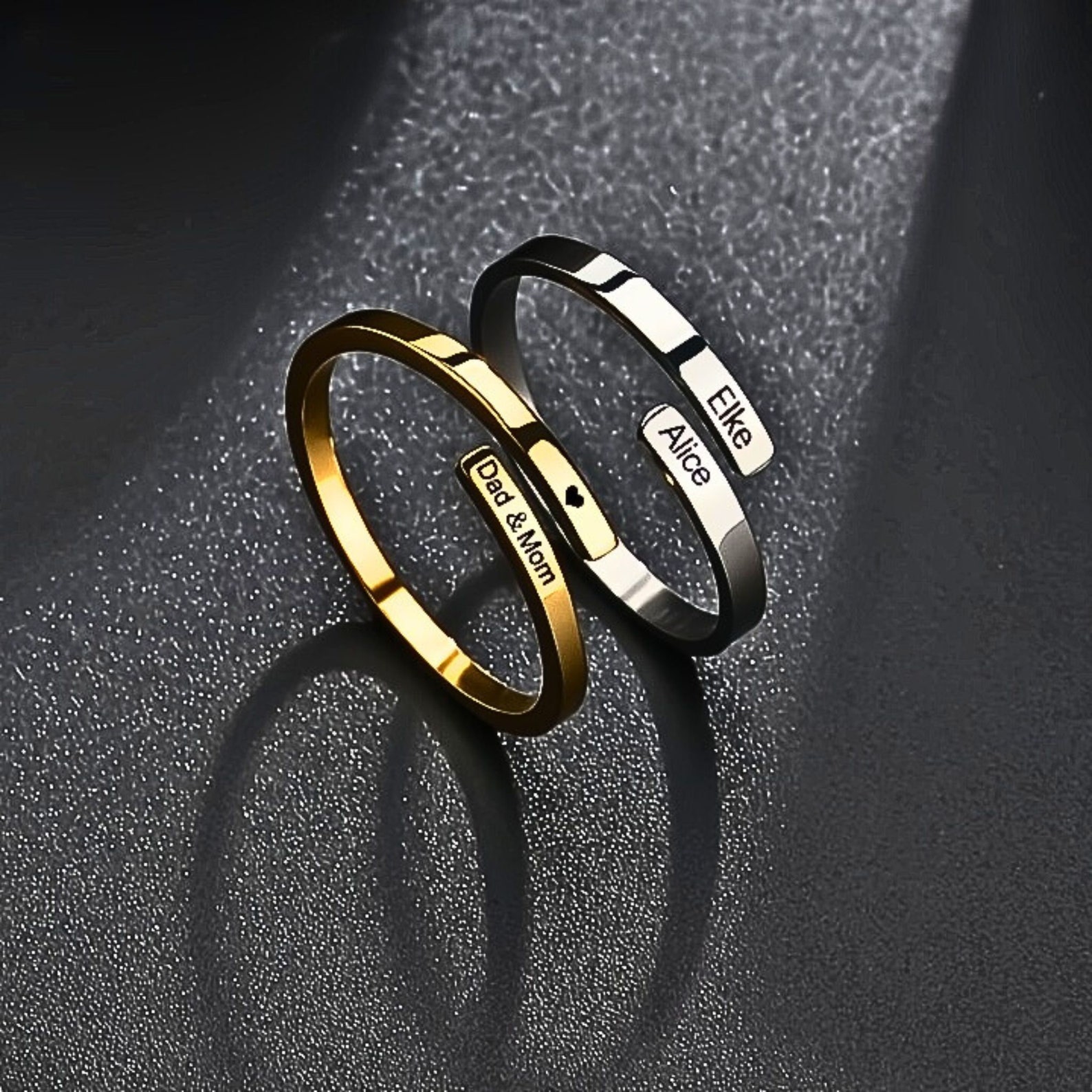 Personalized Double Name Rings, Engraved Couple Rings, Customized Name ...