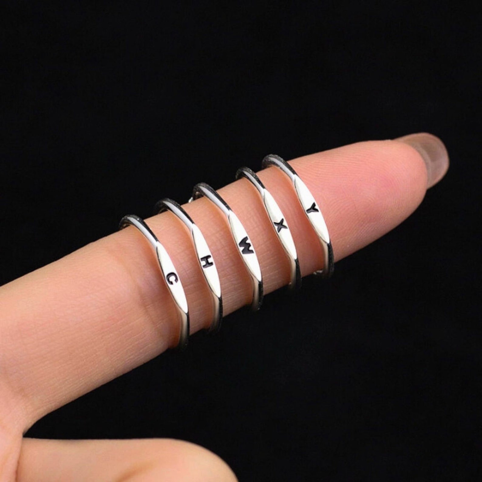 Personalized Silver Letter Ring, Tiny Letter Ring, A-Z Letter Ring ...
