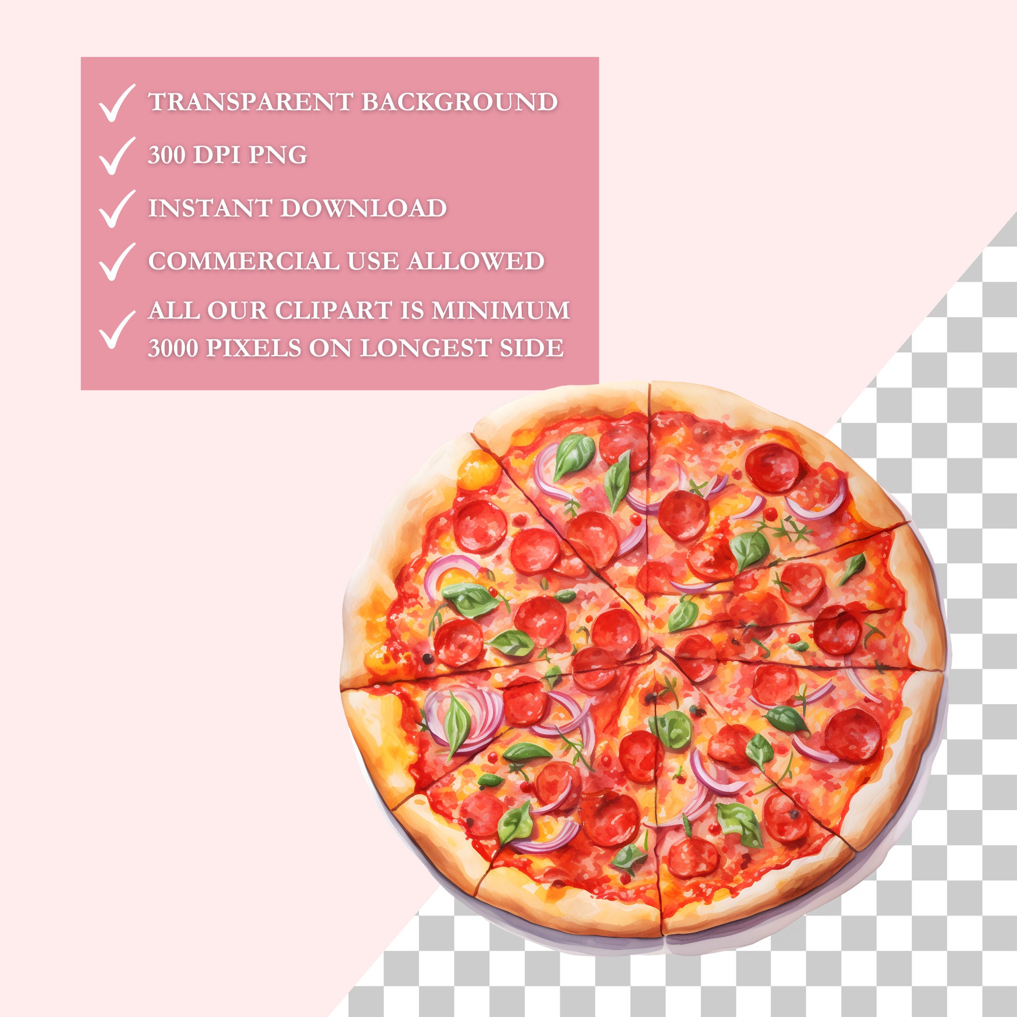Pizza Clipart Bundle Transparent PNG Commercial Use Clip Art Watercolor ...