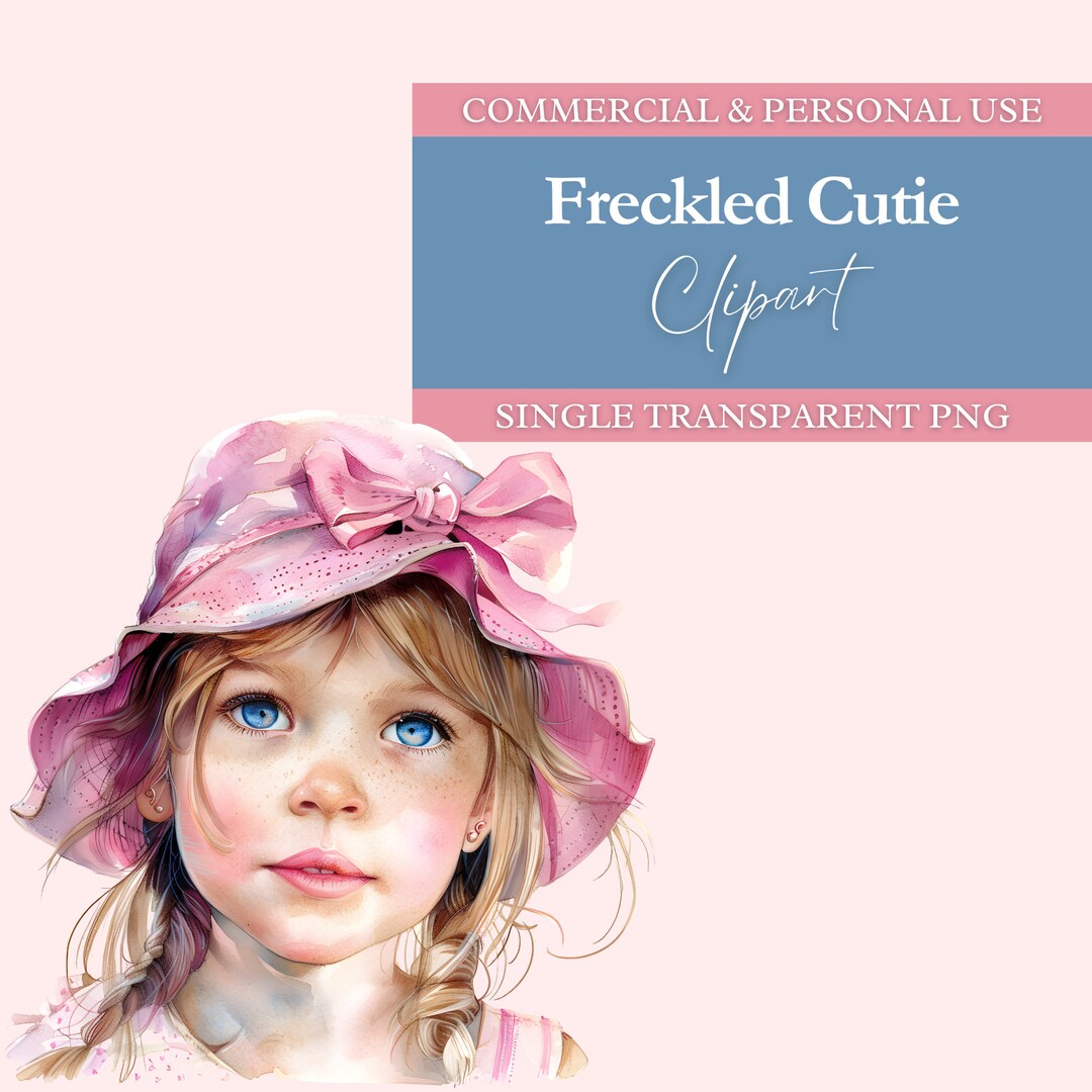 Freckled Cutie Girl in Pink Hat Clipart Transparent PNG Commercial Use ...