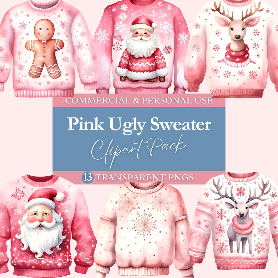 Ugly Pink Christmas Sweaters Clipart Bundle | Transparent PNG ...