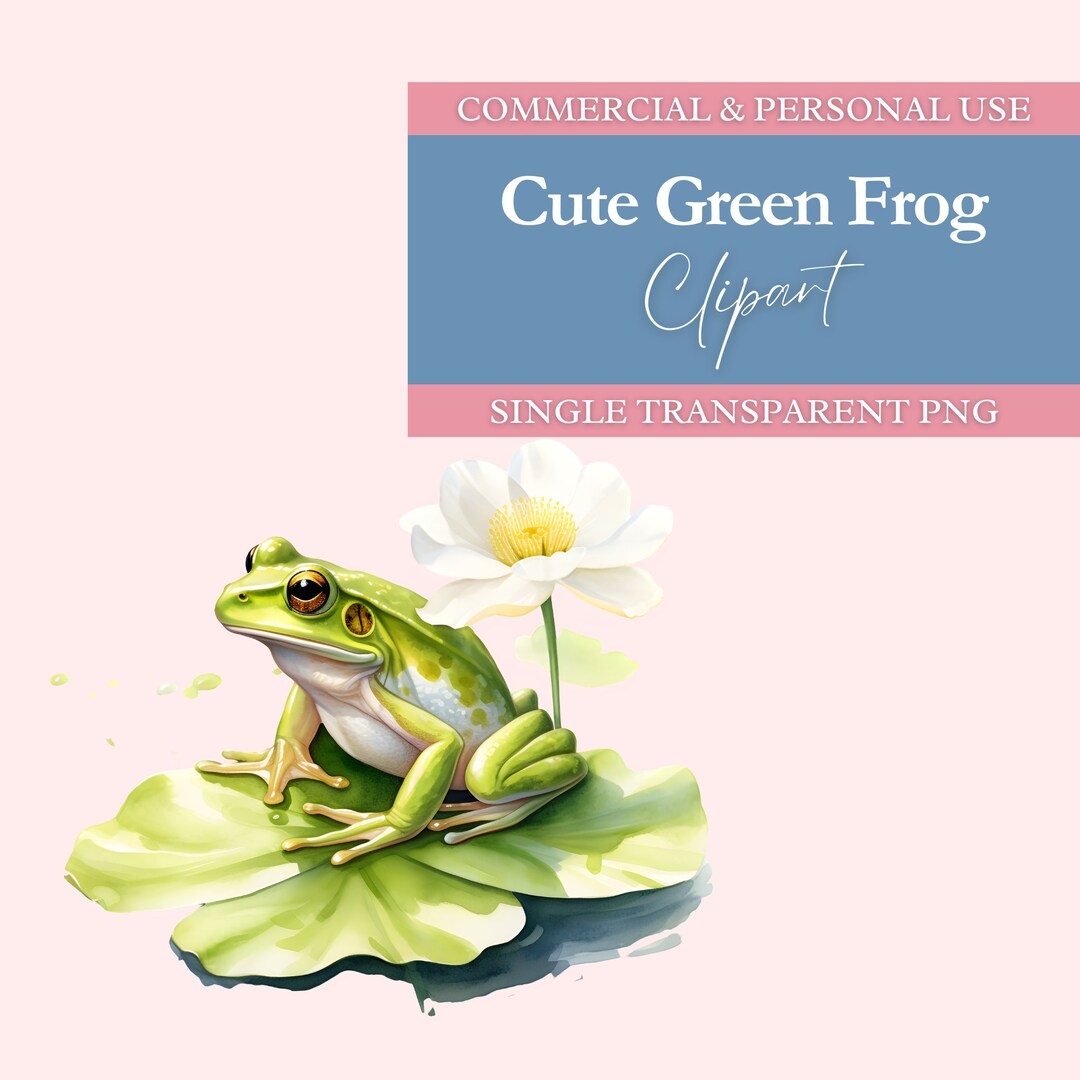 Cute Green Frog on Lily Pad With Flower Clipart Transparent PNG ...