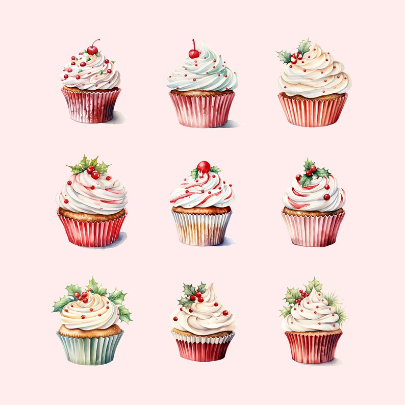 Christmas Cupcakes Clipart Bundle | Transparent PNG | Commercial Use ...