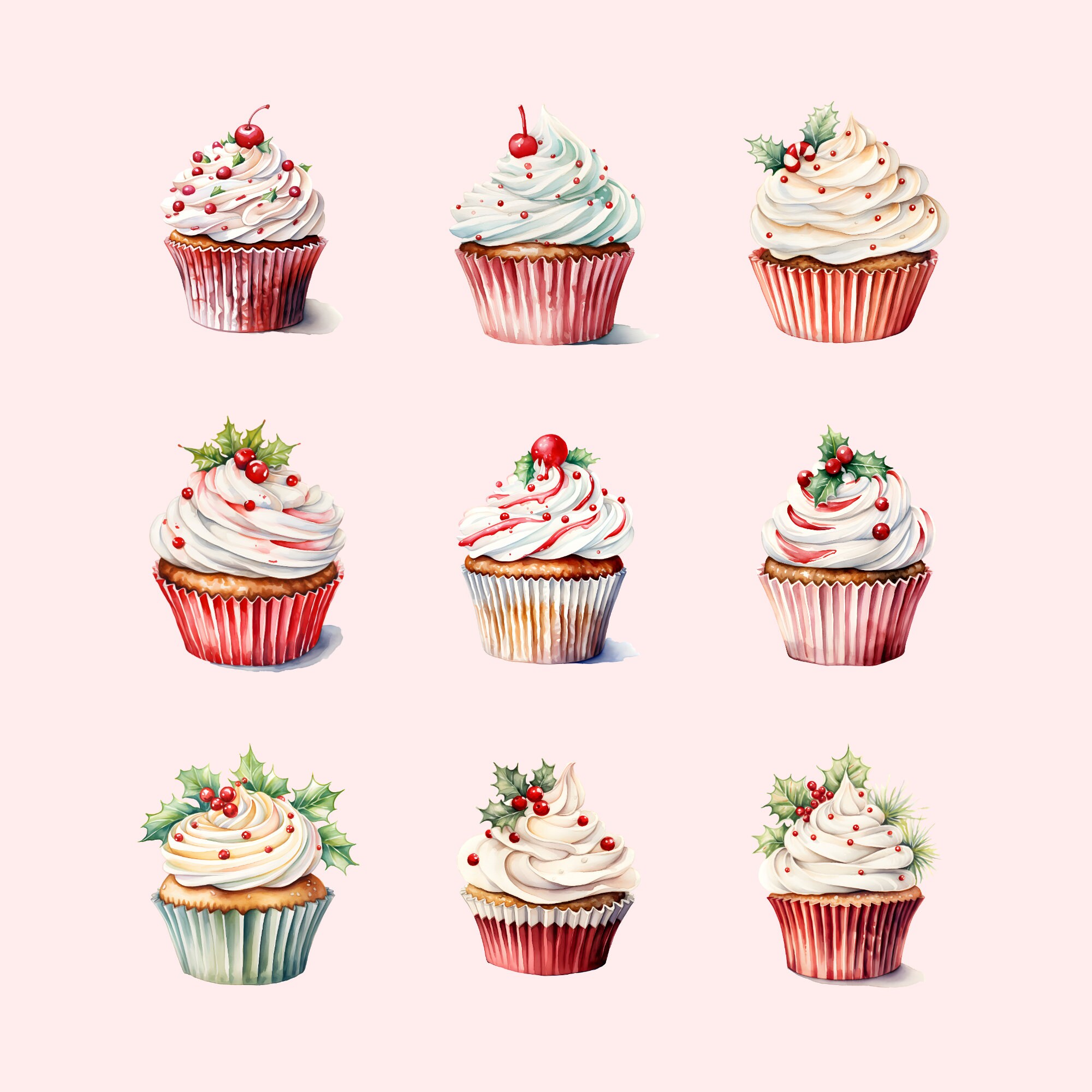 Christmas Cupcakes Clipart Bundle | Transparent PNG | Commercial Use ...