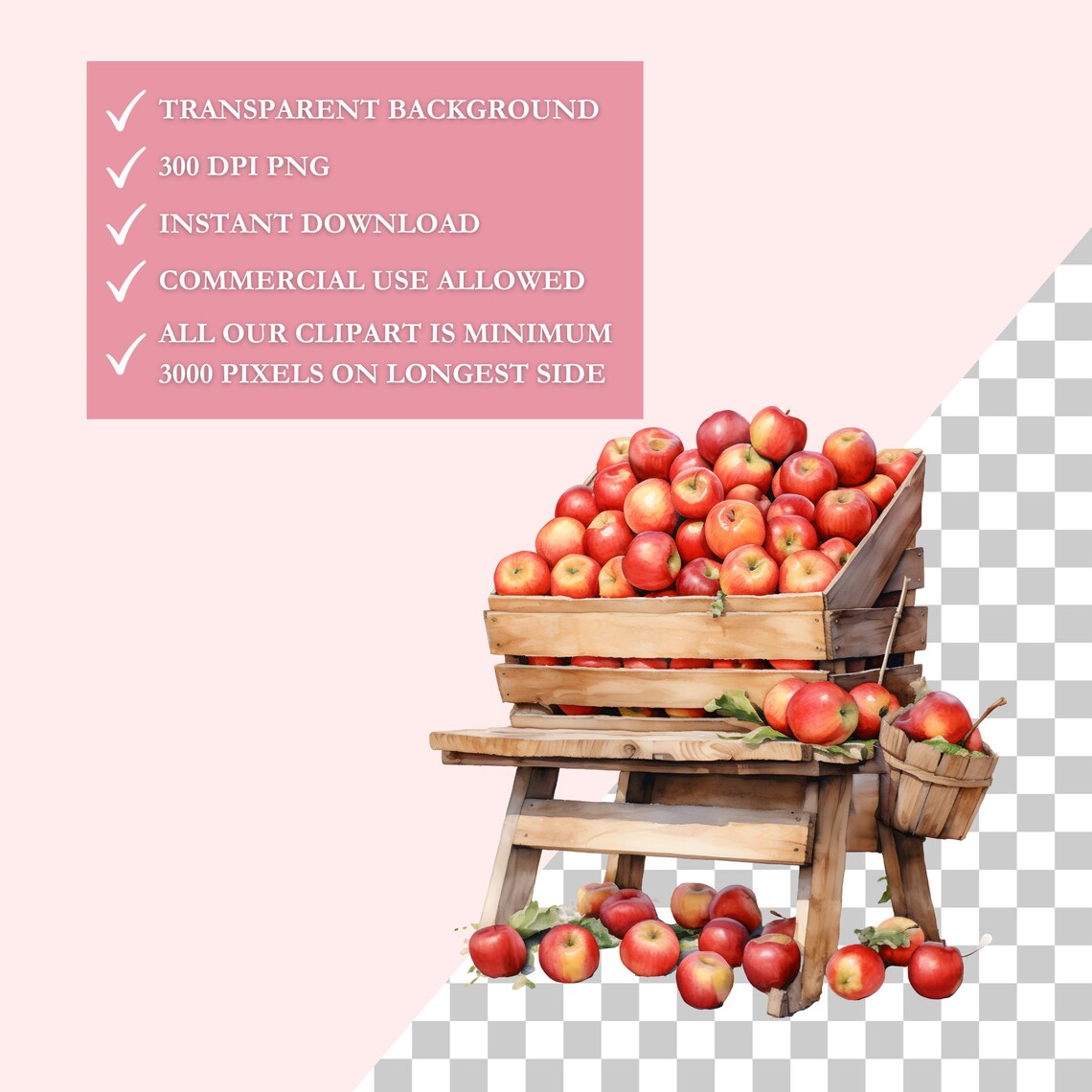 15 Watercolor Apple Clipart: Transparent PNG Images (commercial Use) - Etsy