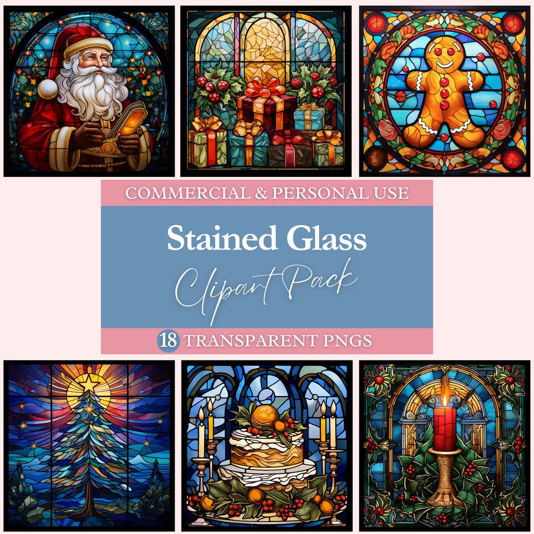 Christmas Stained Glass Clipart Bundle | Transparent PNG | Commercial ...