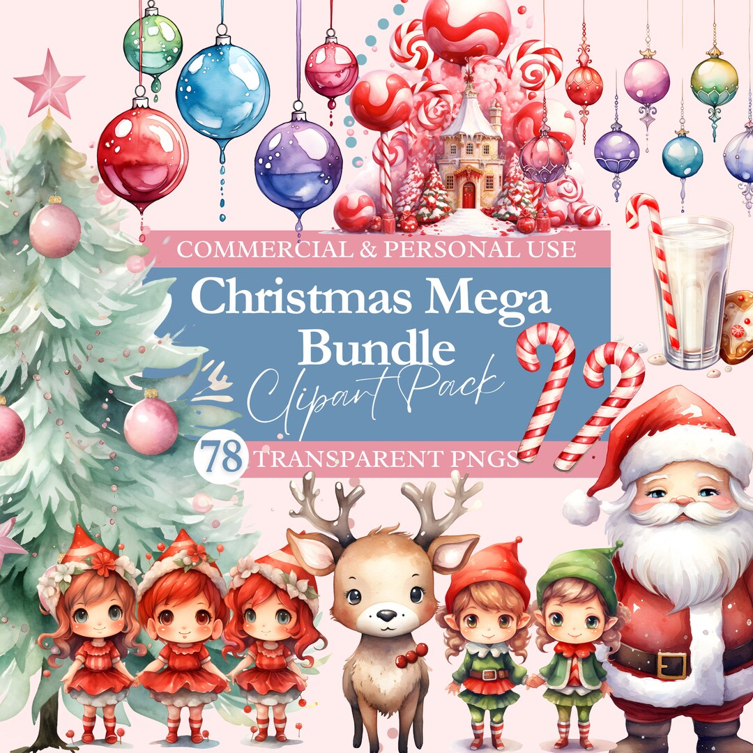 78 Christmas Clipart | MEGA Bundle | Transparent PNG | Commercial Use ...