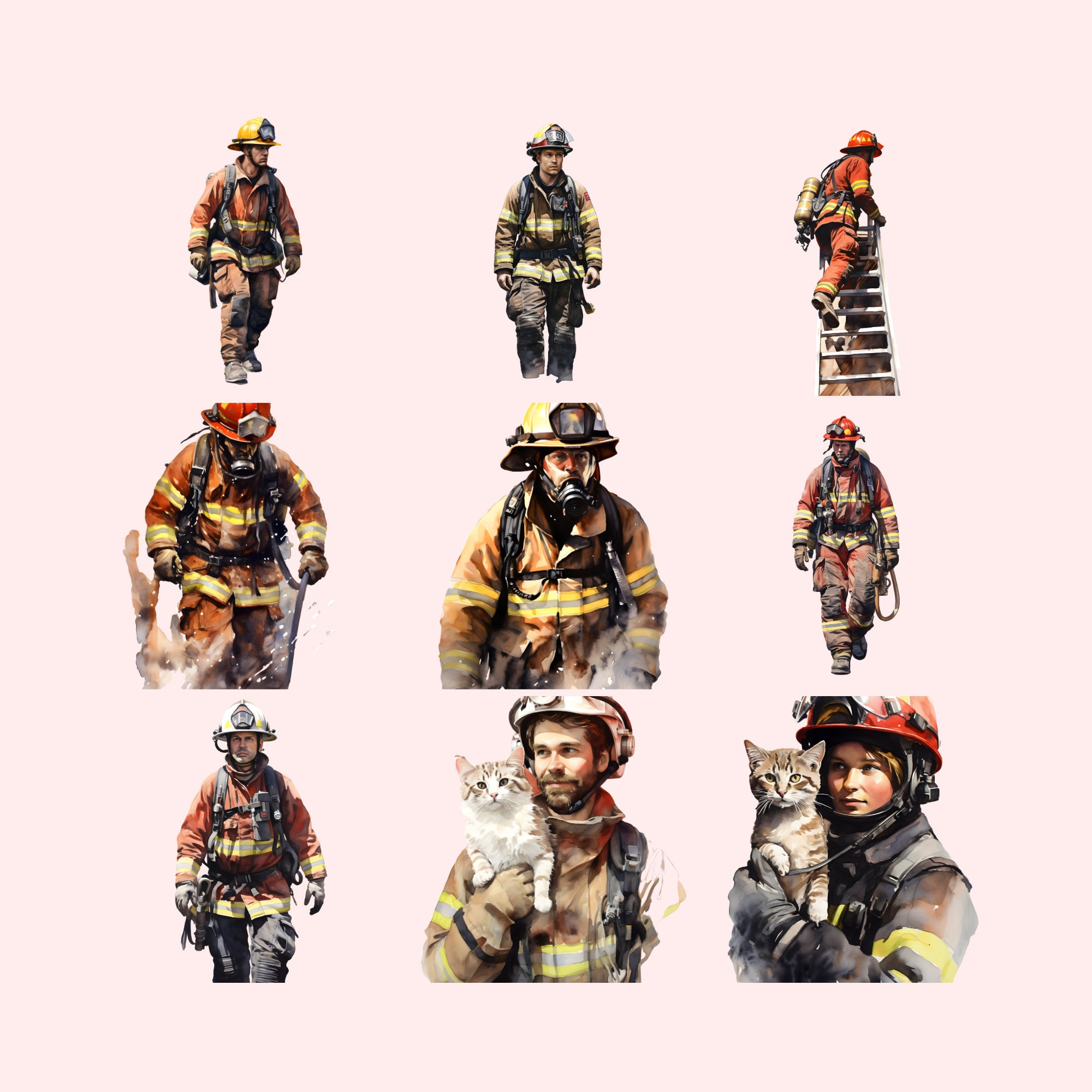 Firefighters Clipart Bundle | Transparent PNG | Commercial Use Clip Art ...