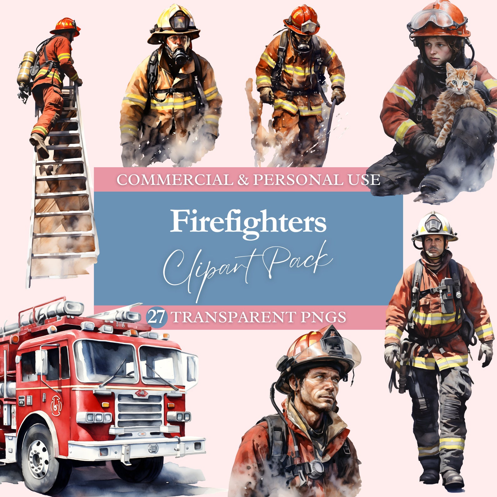 Firefighters Clipart Bundle Transparent PNG Commercial Use Clip Art ...