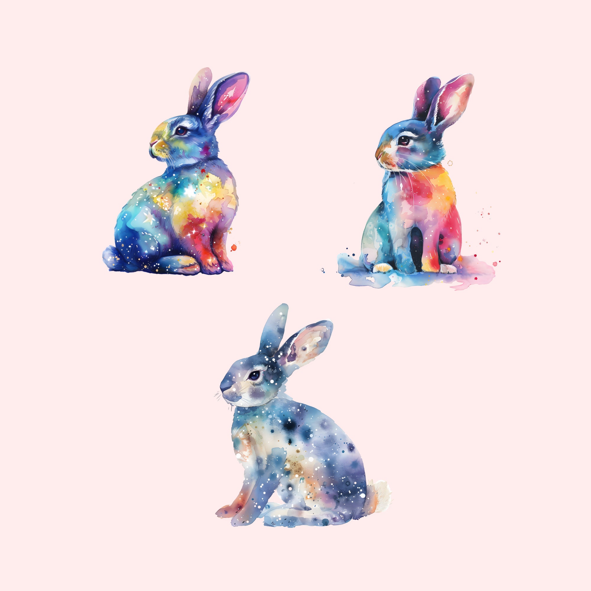 Rainbow Rabbits Clipart Bundle Transparent PNG Commercial Use Clip Art ...