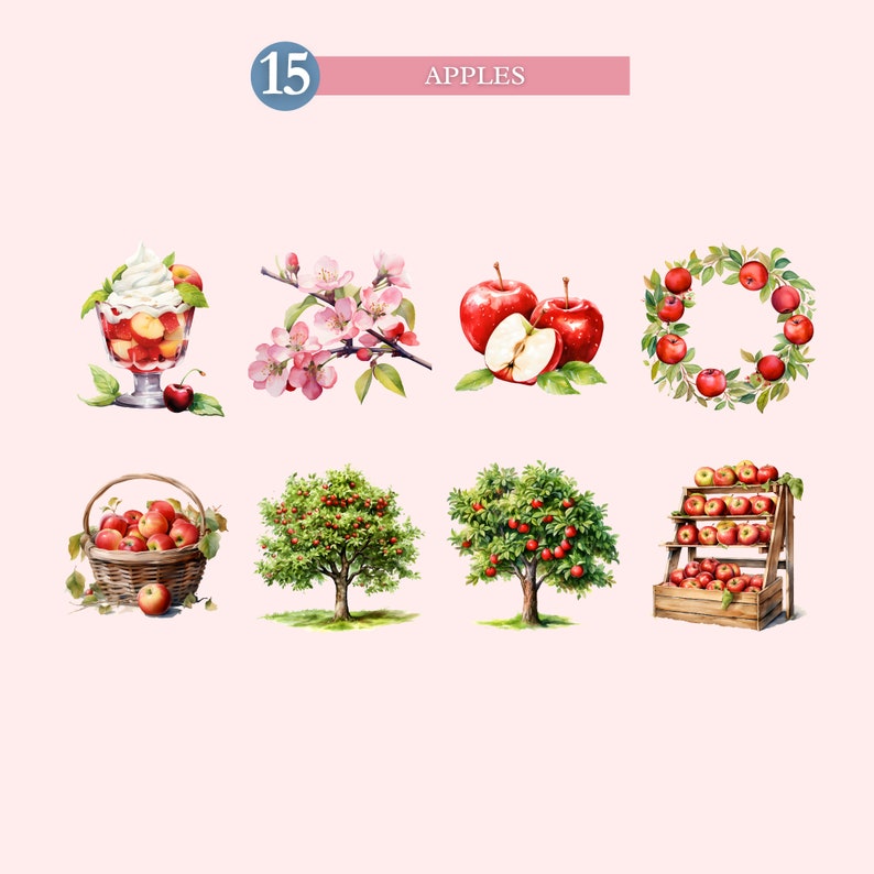 15 Watercolor Apple Clipart: Transparent PNG Images (commercial Use) - Etsy