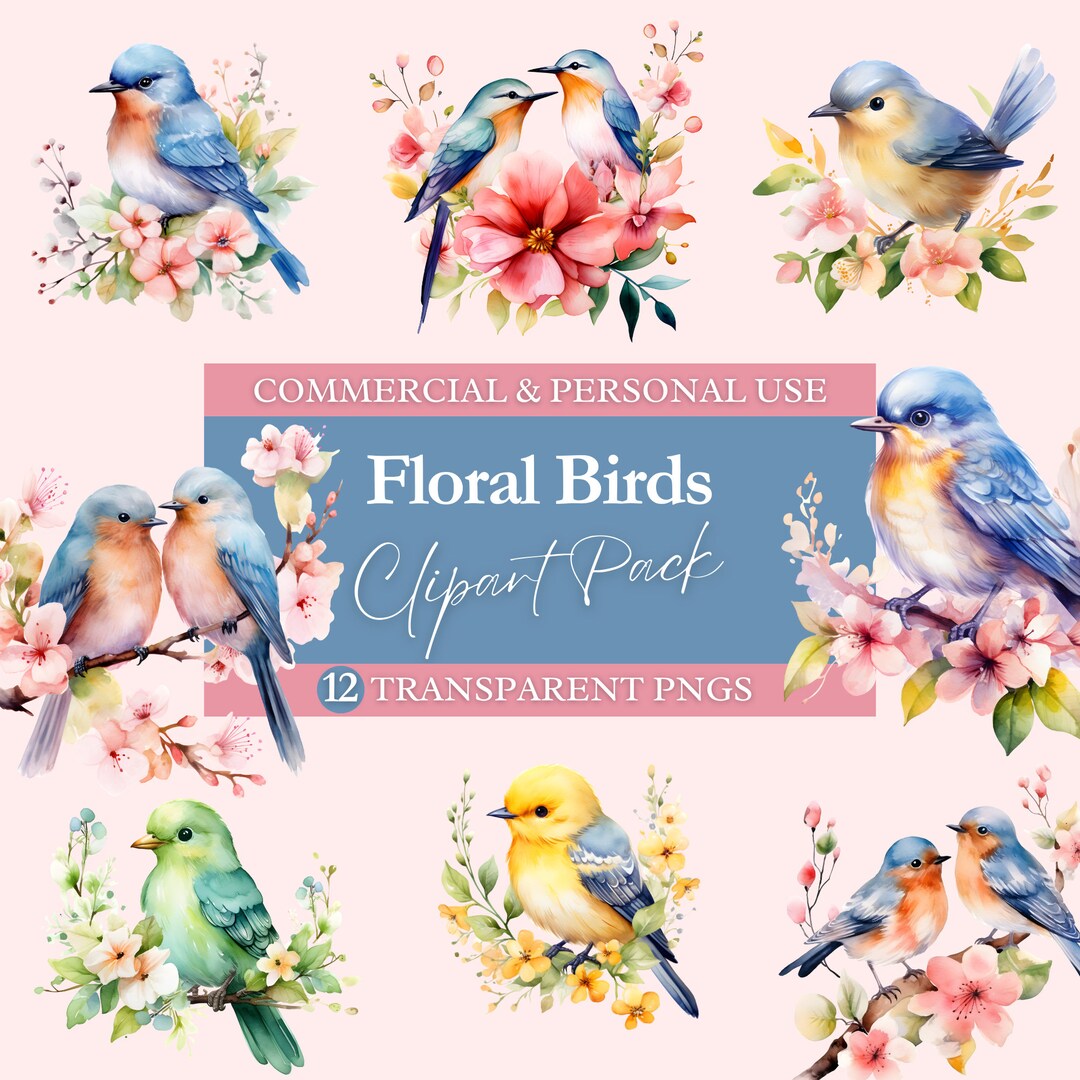 Floral Birds Clipart Bundle | Transparent PNG | Commercial Use Clip Art ...