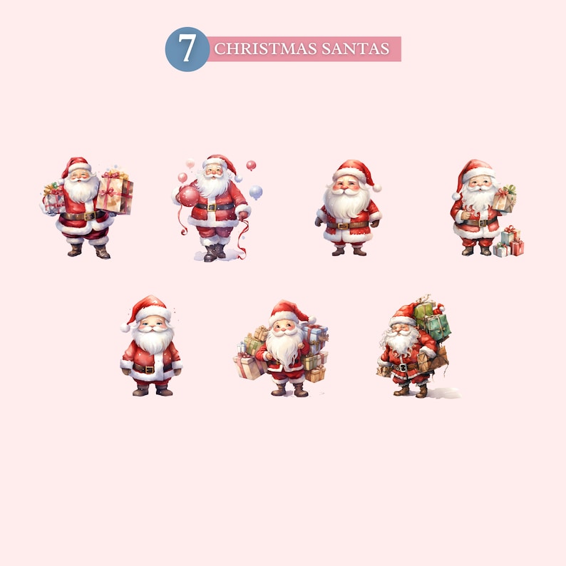 7 Santa Claus Clipart Bundle Transparent PNG Commercial Use Clip Art ...