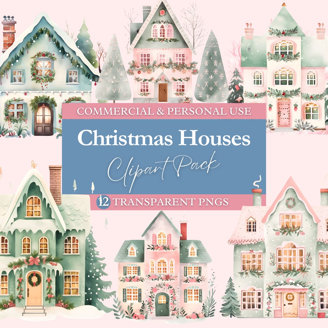 Watercolor Christmas Houses Clipart Bundle | Transparent PNG ...