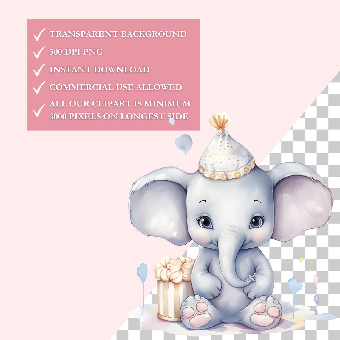 Cute Baby Elephant Clipart Transparent PNG Commercial Use Clip Art ...