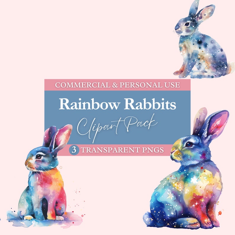 Rainbow Rabbits Clipart Bundle Transparent PNG Commercial Use Clip Art ...