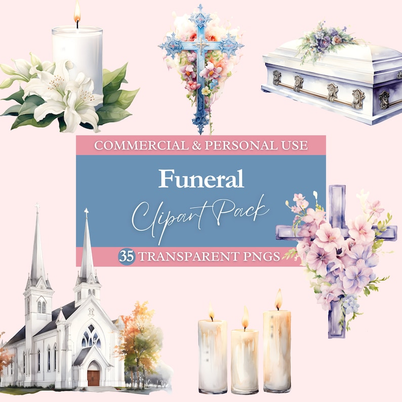 Funeral Clipart Bundle | Transparent PNG | Commercial Use Clip Art ...