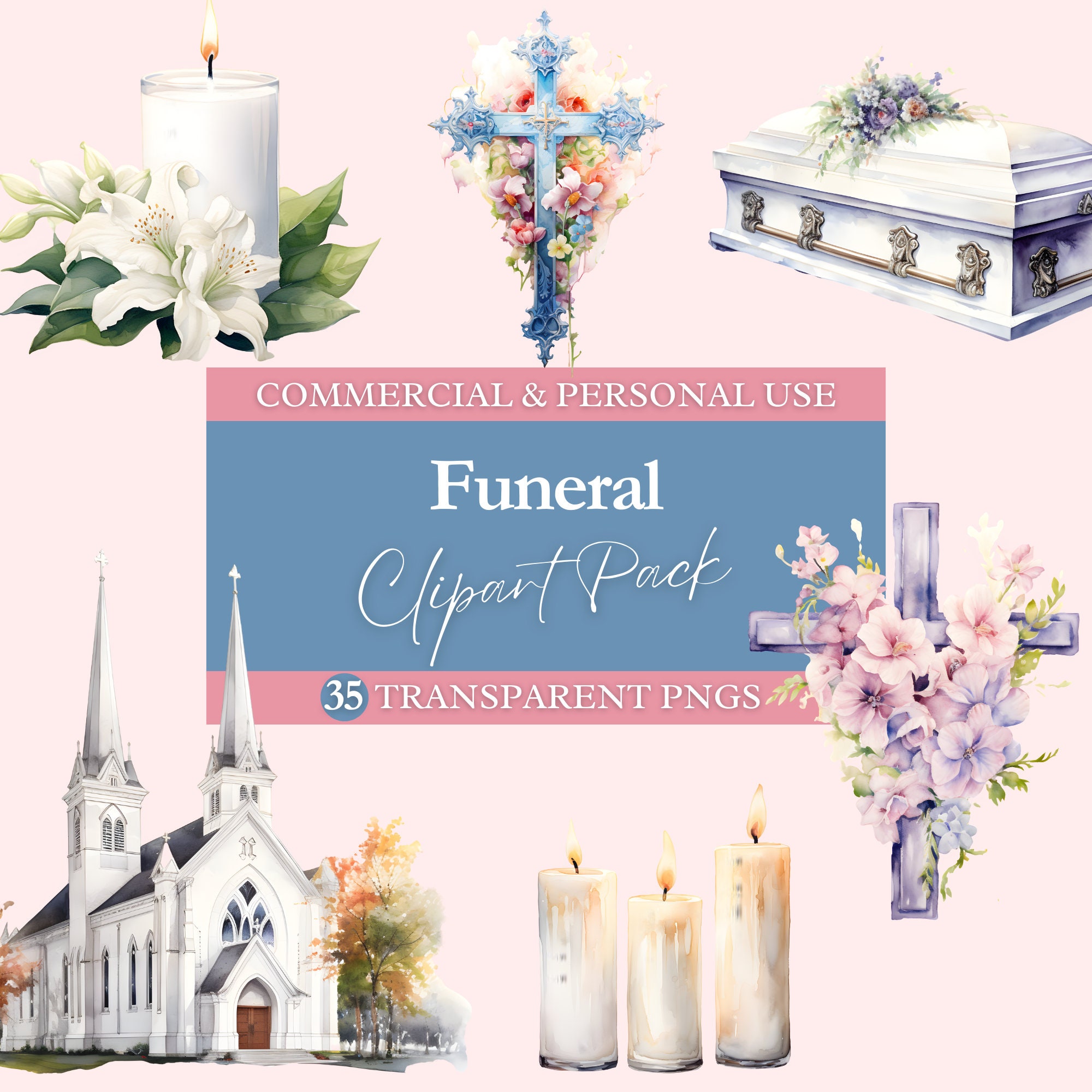 Funeral Clipart Bundle | Transparent PNG | Commercial Use Clip Art ...