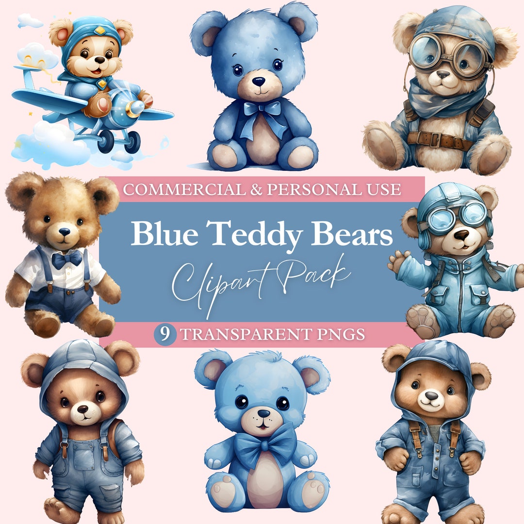 Blue Teddy Bear Clipart Bundle | Transparent PNG | Commercial Use Clip ...