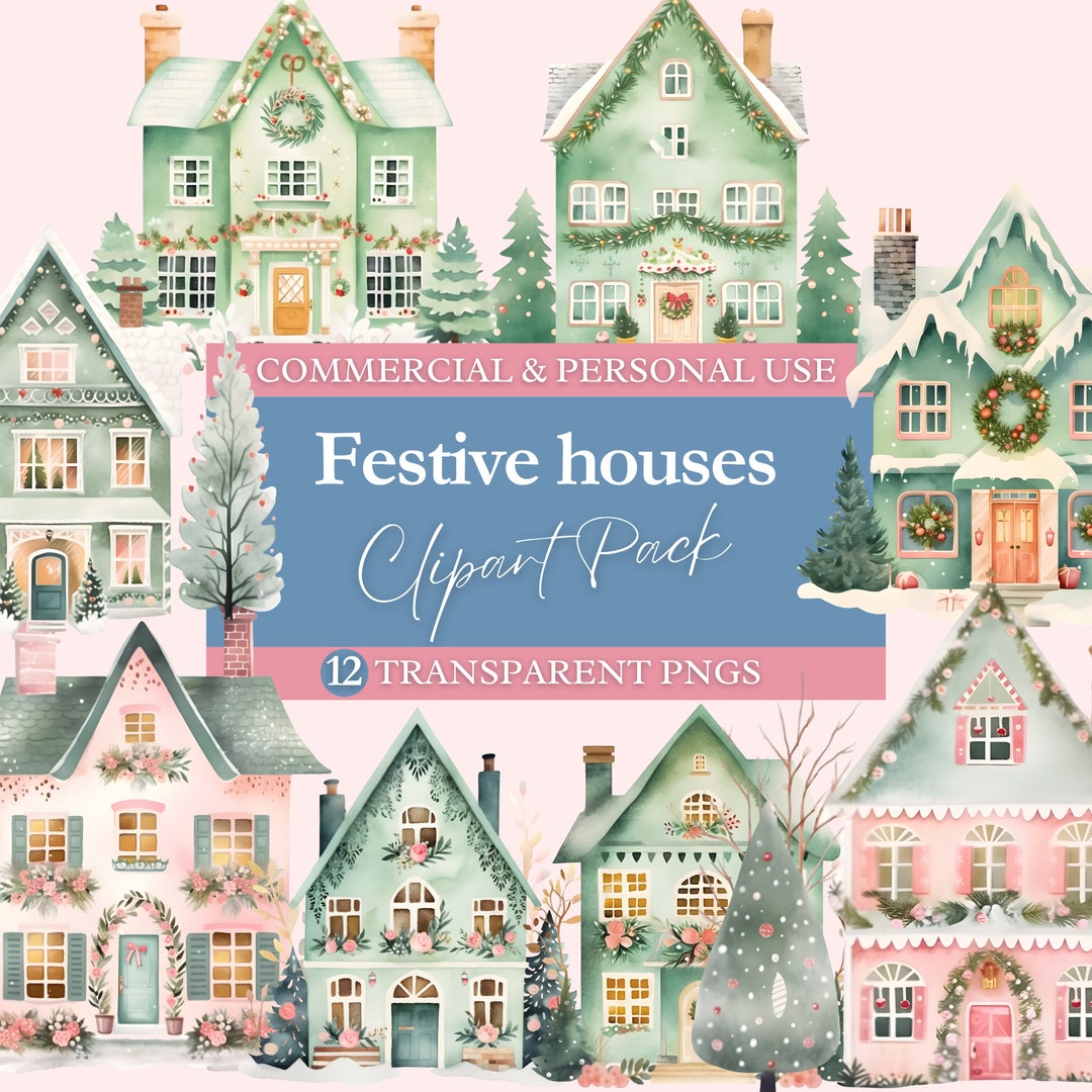 Christmas House Clipart Bundle | Transparent PNG | Commercial Use Clip ...