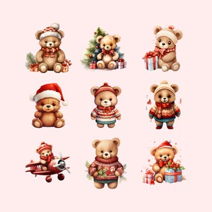 Christmas Teddy Bears Clipart Bundle Transparent PNG Commercial Use ...