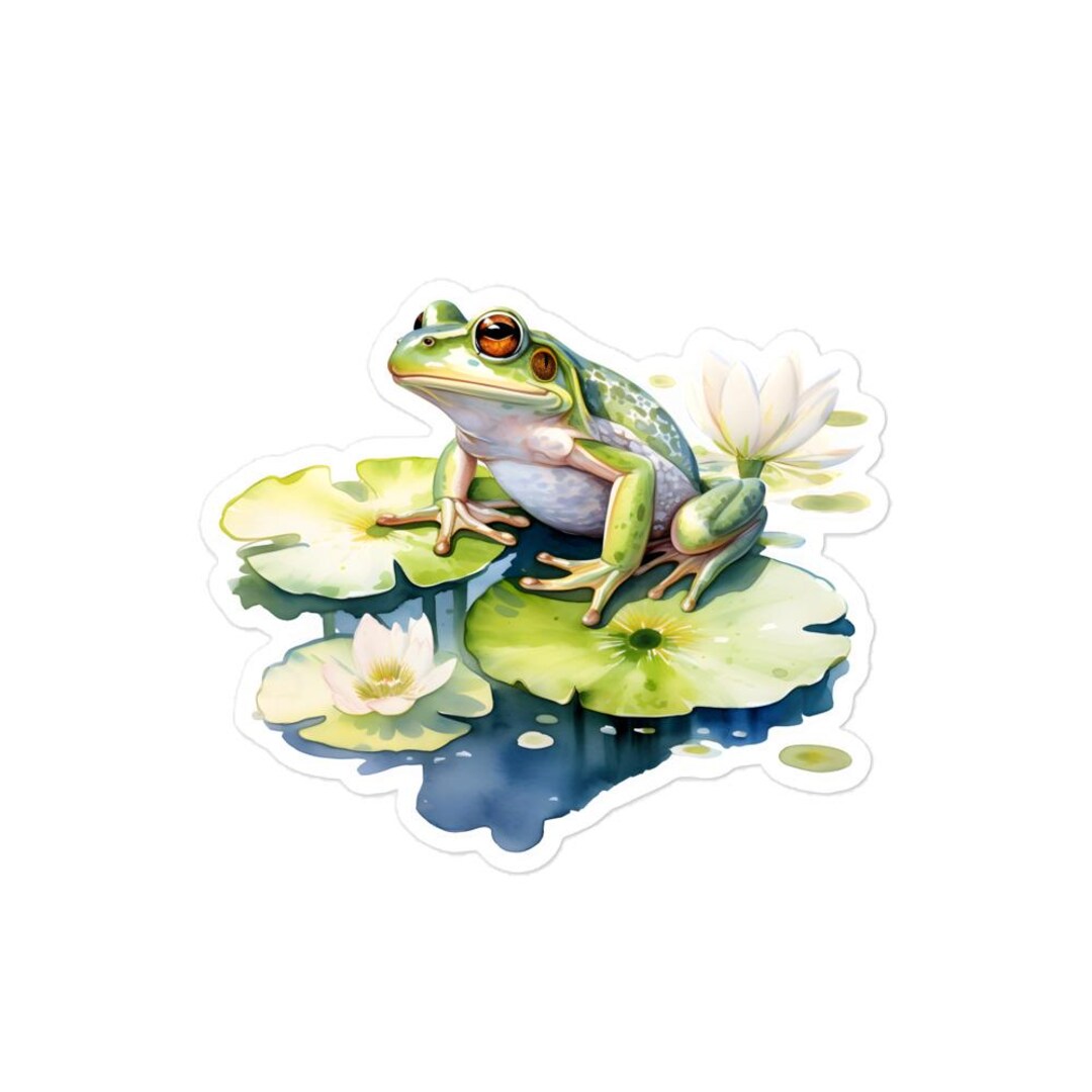 Frog on Lily Pad Sticker, Waterproof Vinyl Nature Decal, Cute Amphibian ...