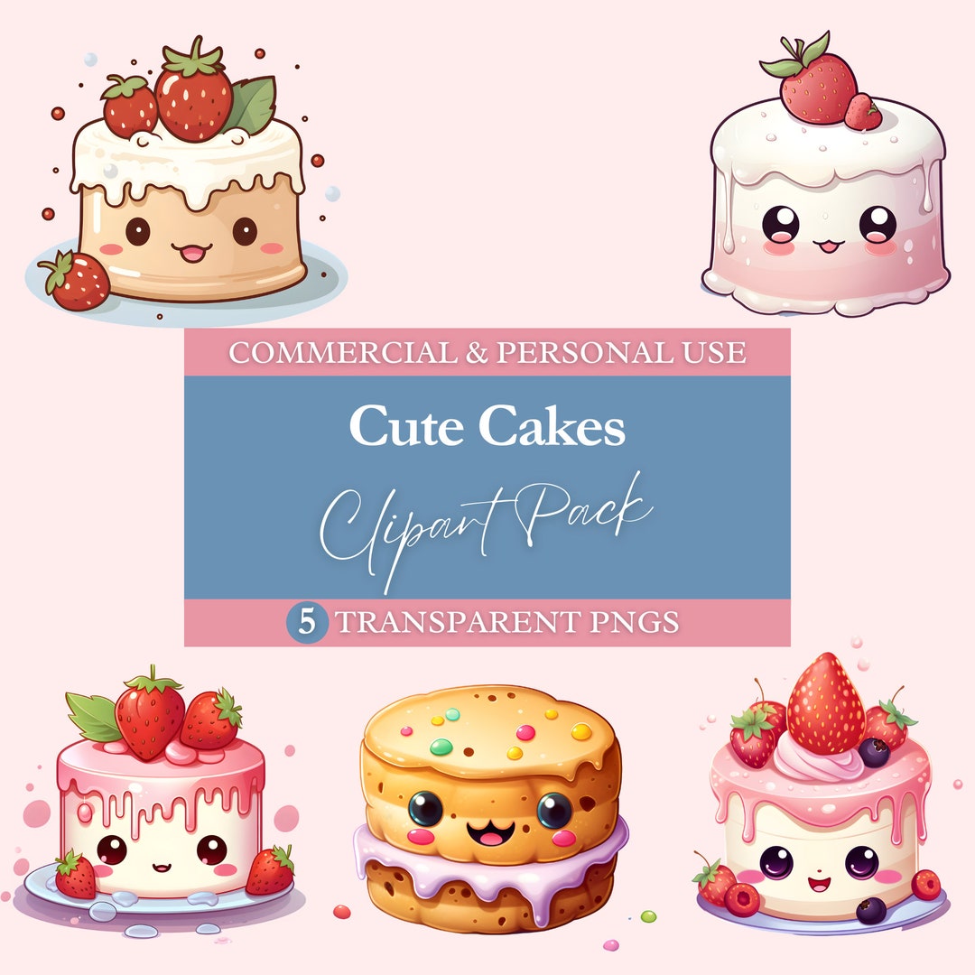 Cute Smiling Cakes Clipart Bundle | Transparent PNG | Commercial Use ...