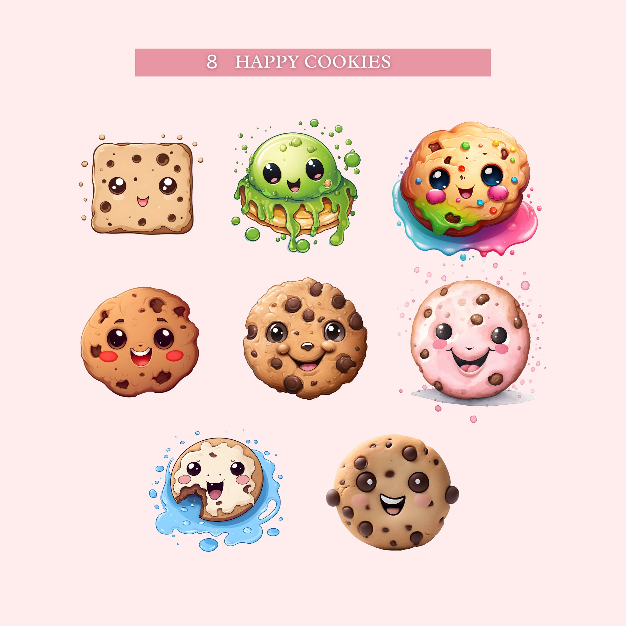 Happy Cookie Clipart Bundle | Transparent PNG | Commercial Use Clip Art ...