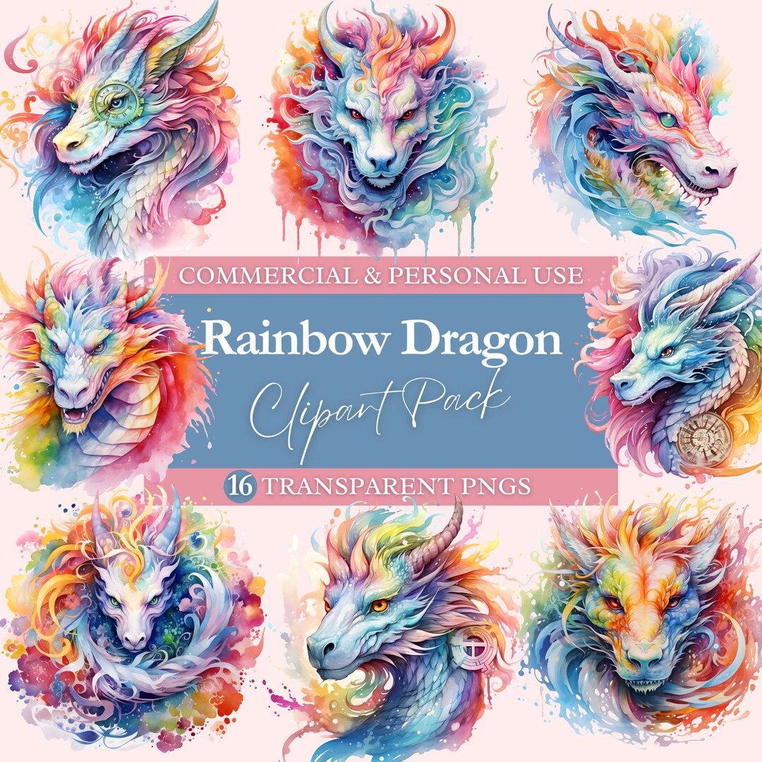 Rainbow Dragon Clipart Bundle | Transparent PNG | Commercial Use Clip ...