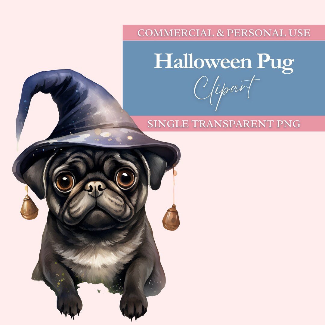 Halloween Witches Hat Pug Clipart Transparent PNG Commercial Use Clip ...