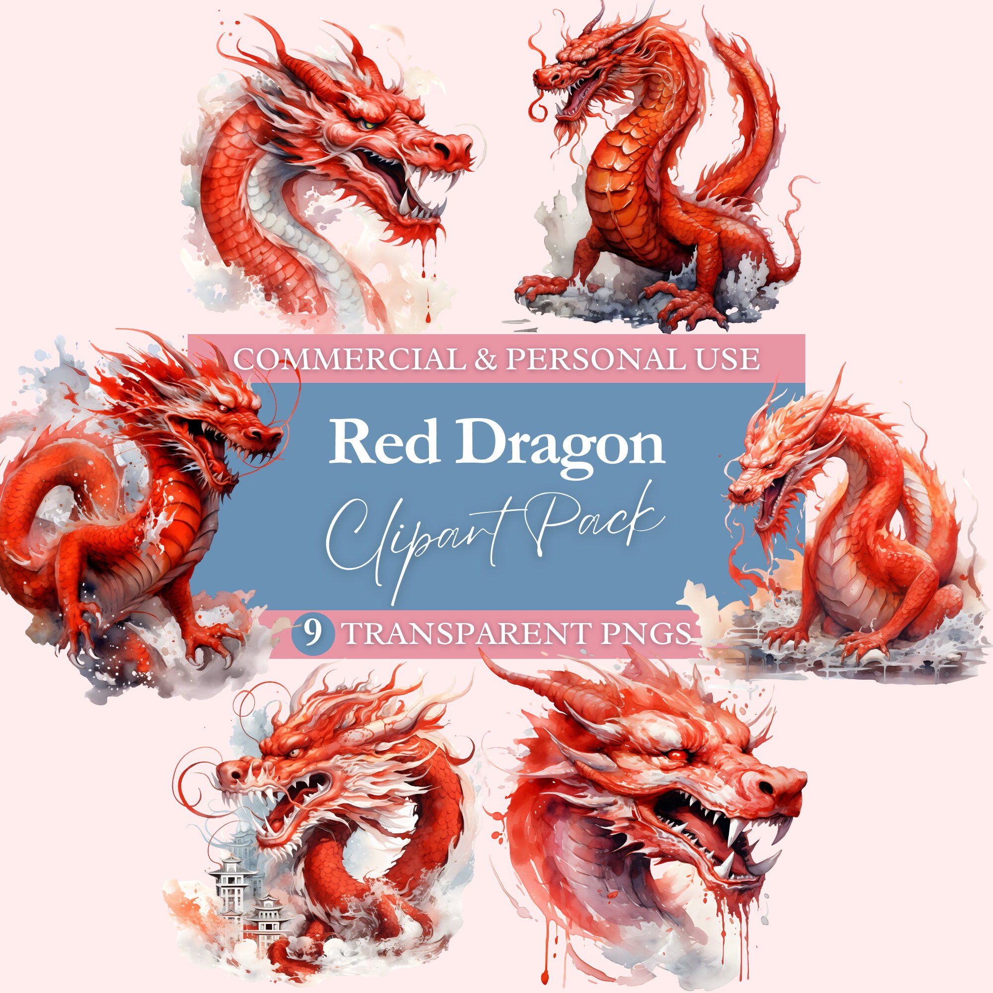 Oriental Red Dragon Clipart Bundle | Transparent PNG | Commercial Use ...