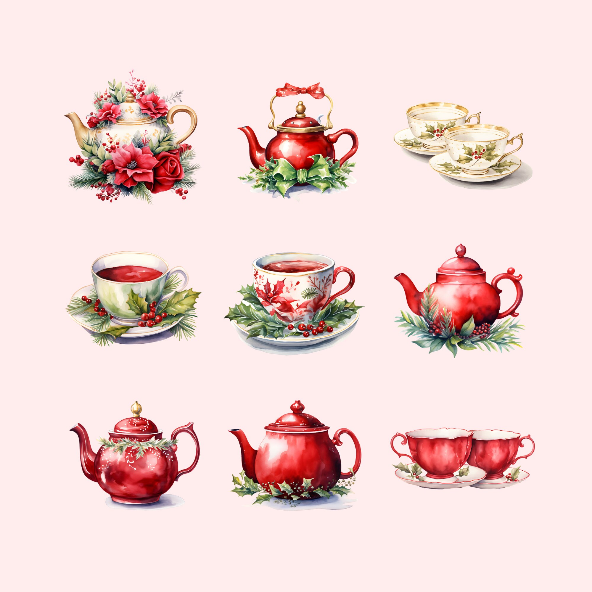 Christmas Tea Party Clipart Bundle | Transparent PNG | Commercial Use ...