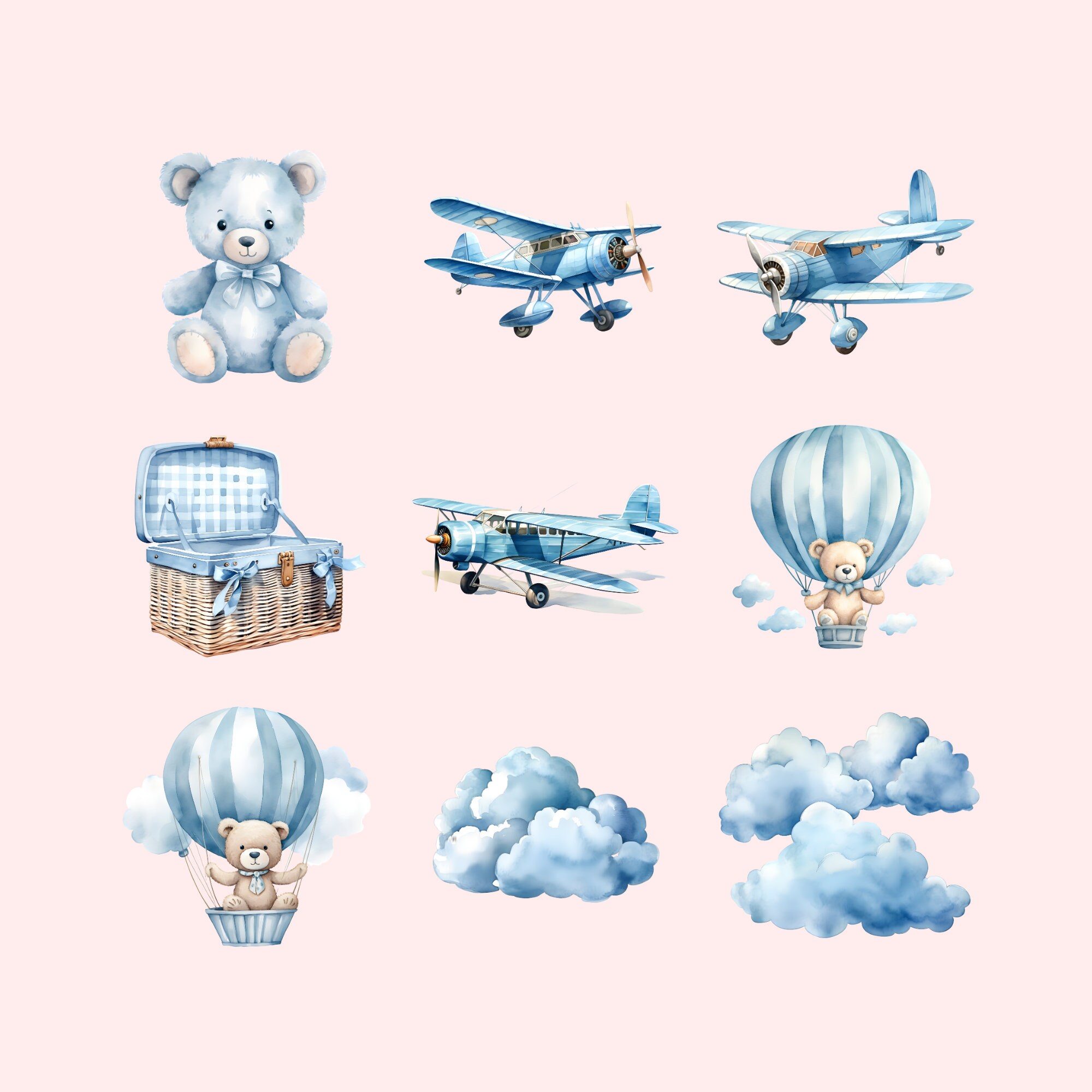 Blue Teddy Bear Clipart Bundle | Transparent PNG | Commercial Use Clip Art | Watercolor ...