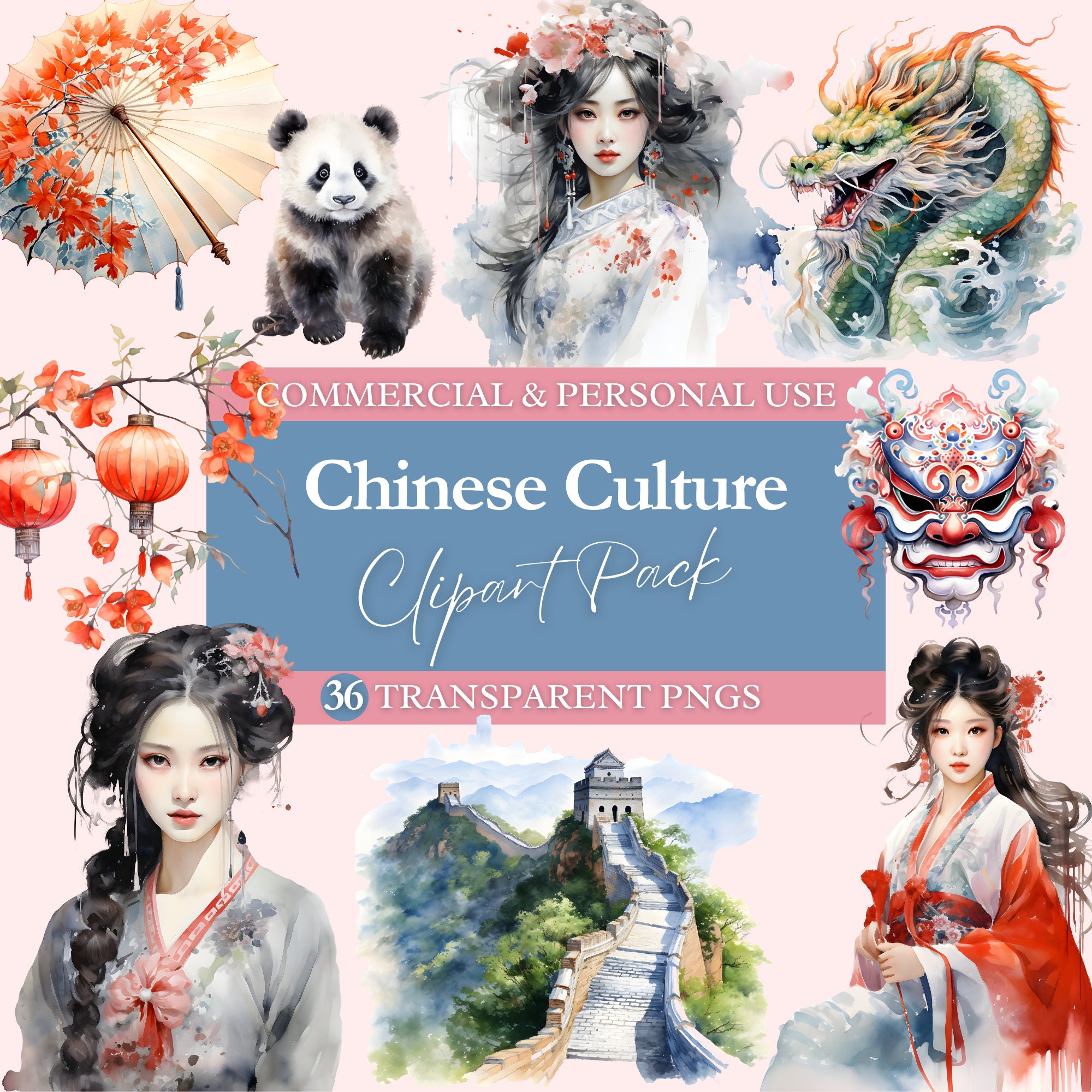 Chinese Culture Clipart Bundle | Transparent PNG | Commercial Use Clip ...