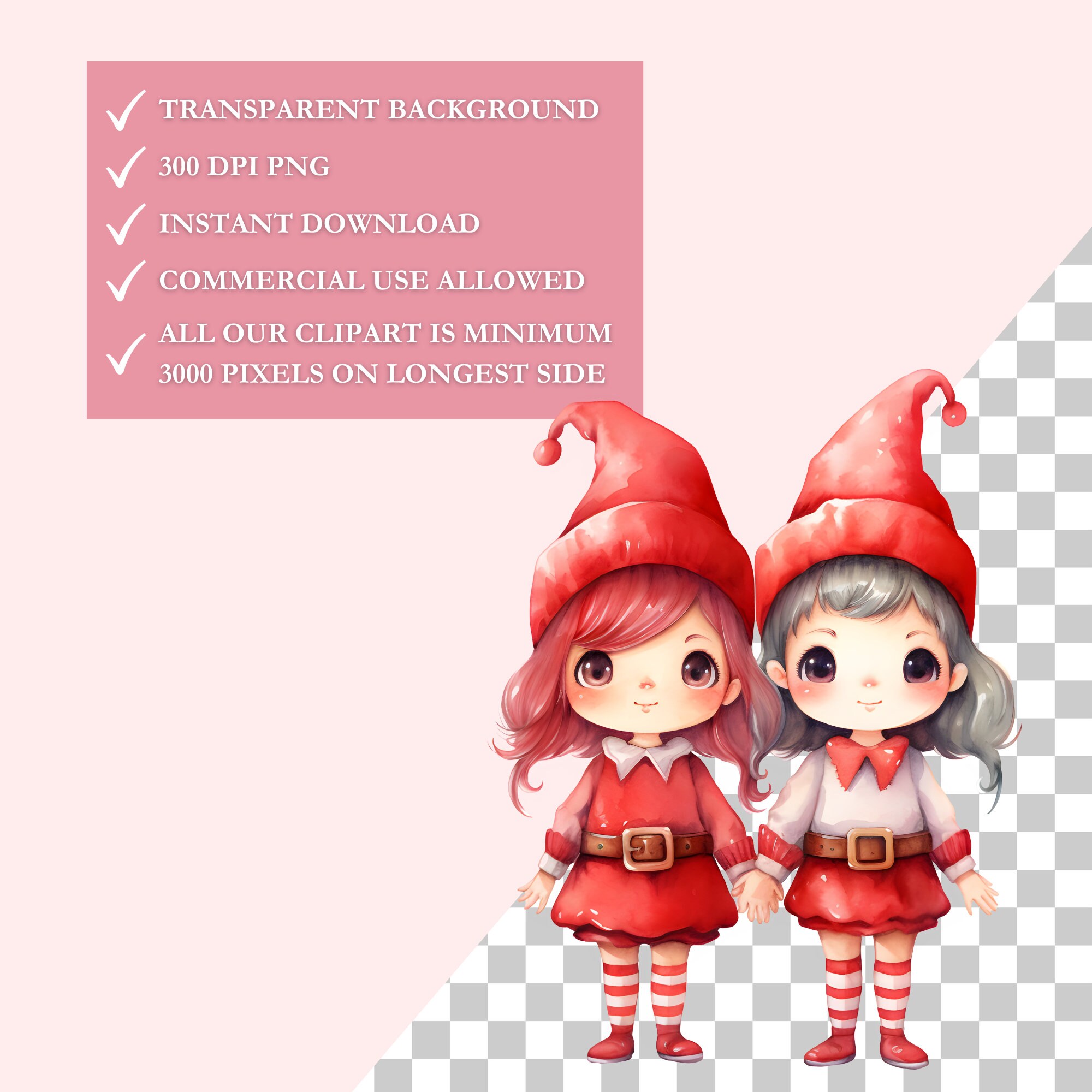 Red Christmas Elves Clipart Transparent PNG Commercial Use - Etsy