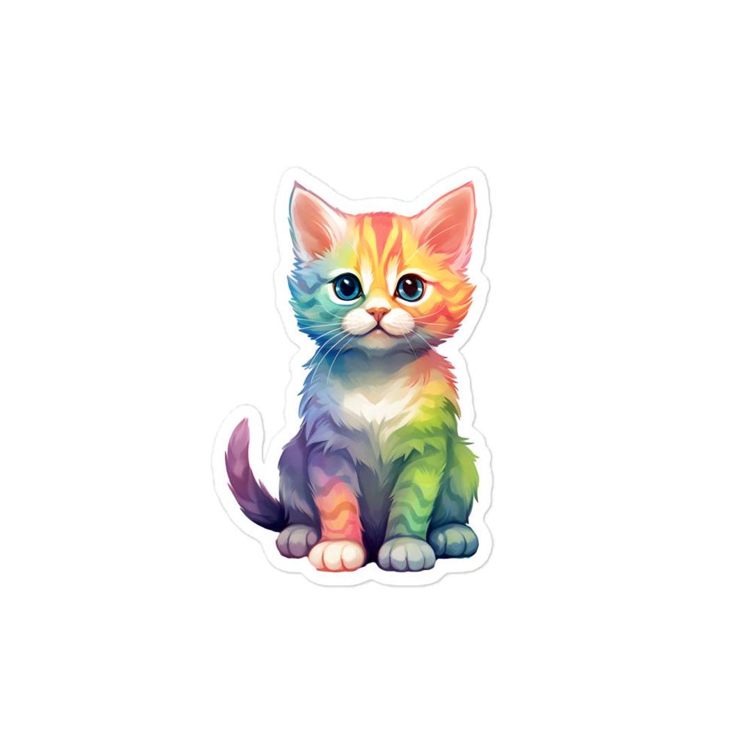 Rainbow Cat Sticker, Cute Colorful Kitten Vinyl Decal, Animal Sticker ...