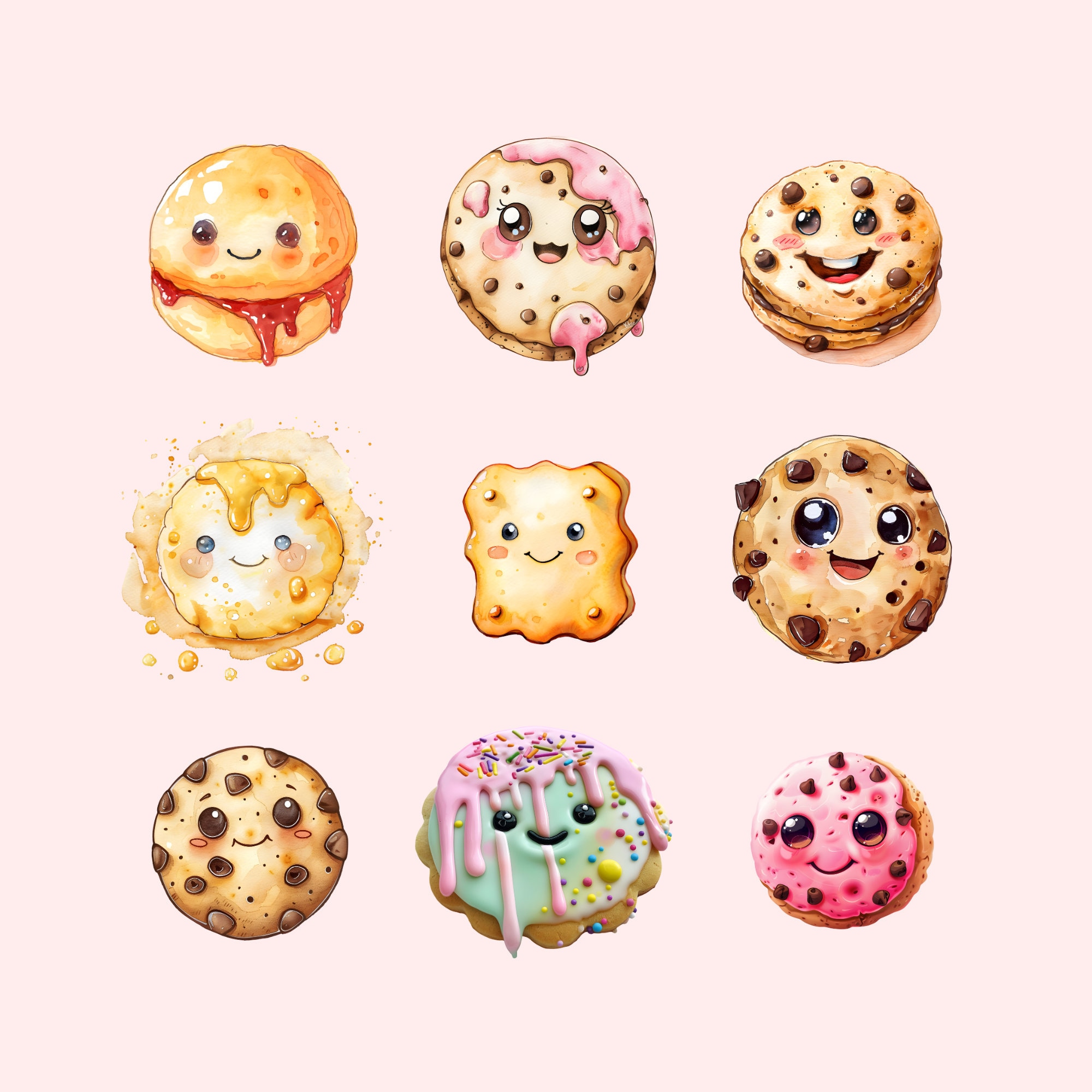 Smiling Cookies Clipart Bundle | Transparent PNG | Commercial Use Clip ...