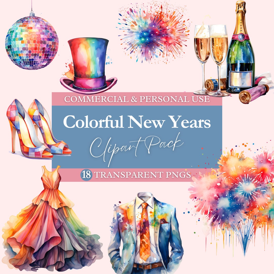 Colorful New Years Clipart Bundle | Transparent PNG | Commercial Use ...
