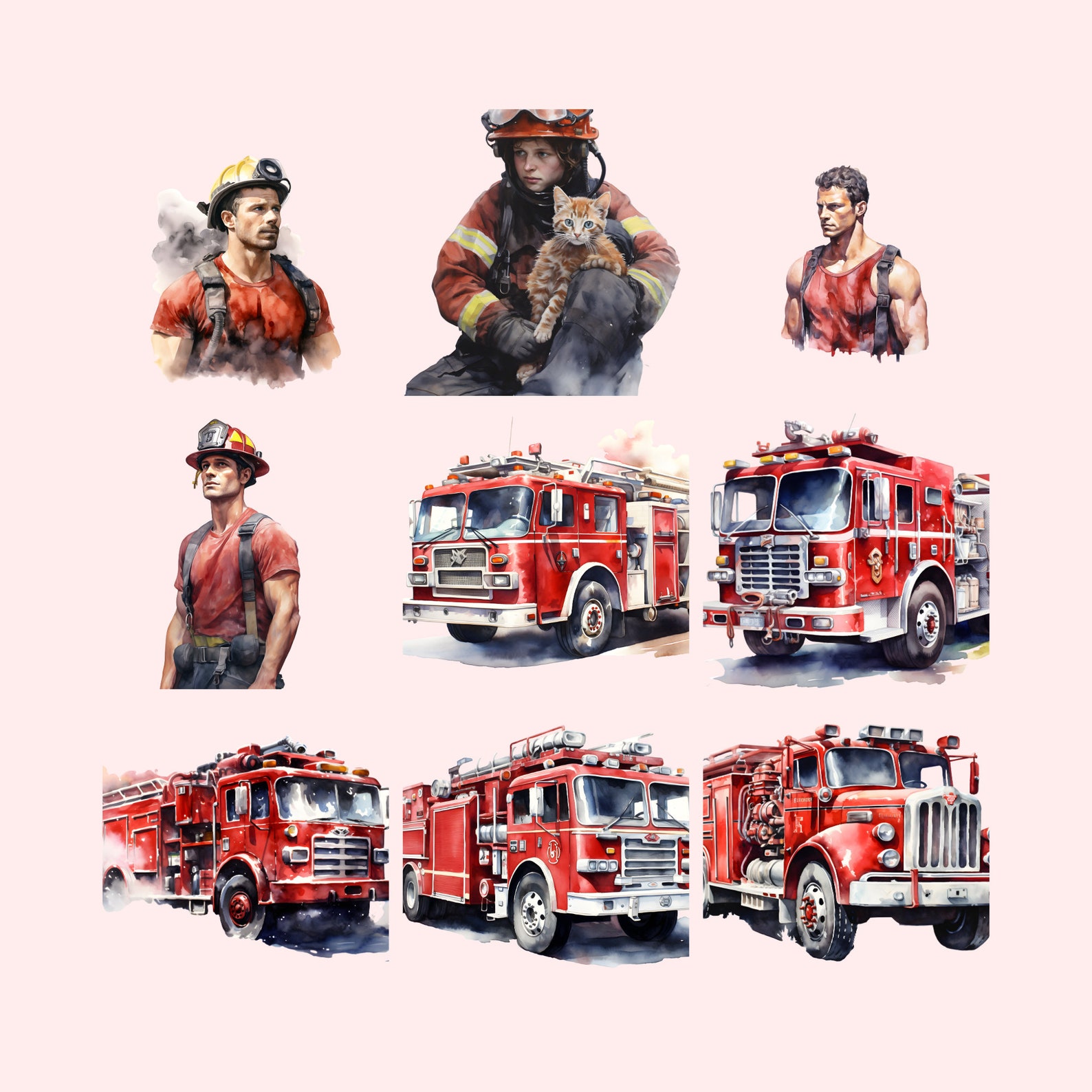 Firefighters Clipart Bundle Transparent PNG Commercial Use Clip Art ...