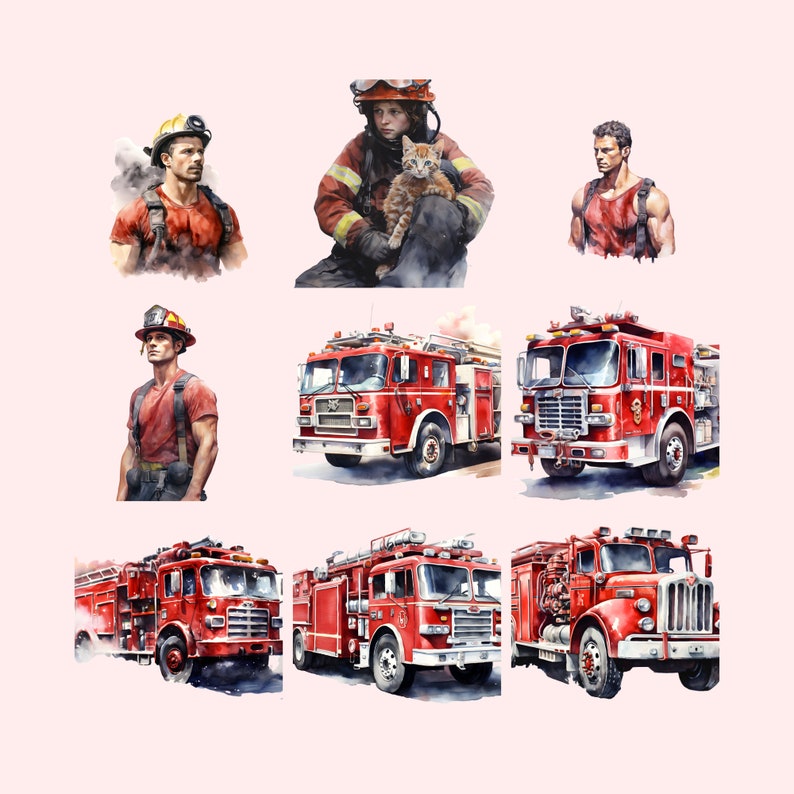 Firefighters Clipart Bundle | Transparent PNG | Commercial Use Clip Art ...