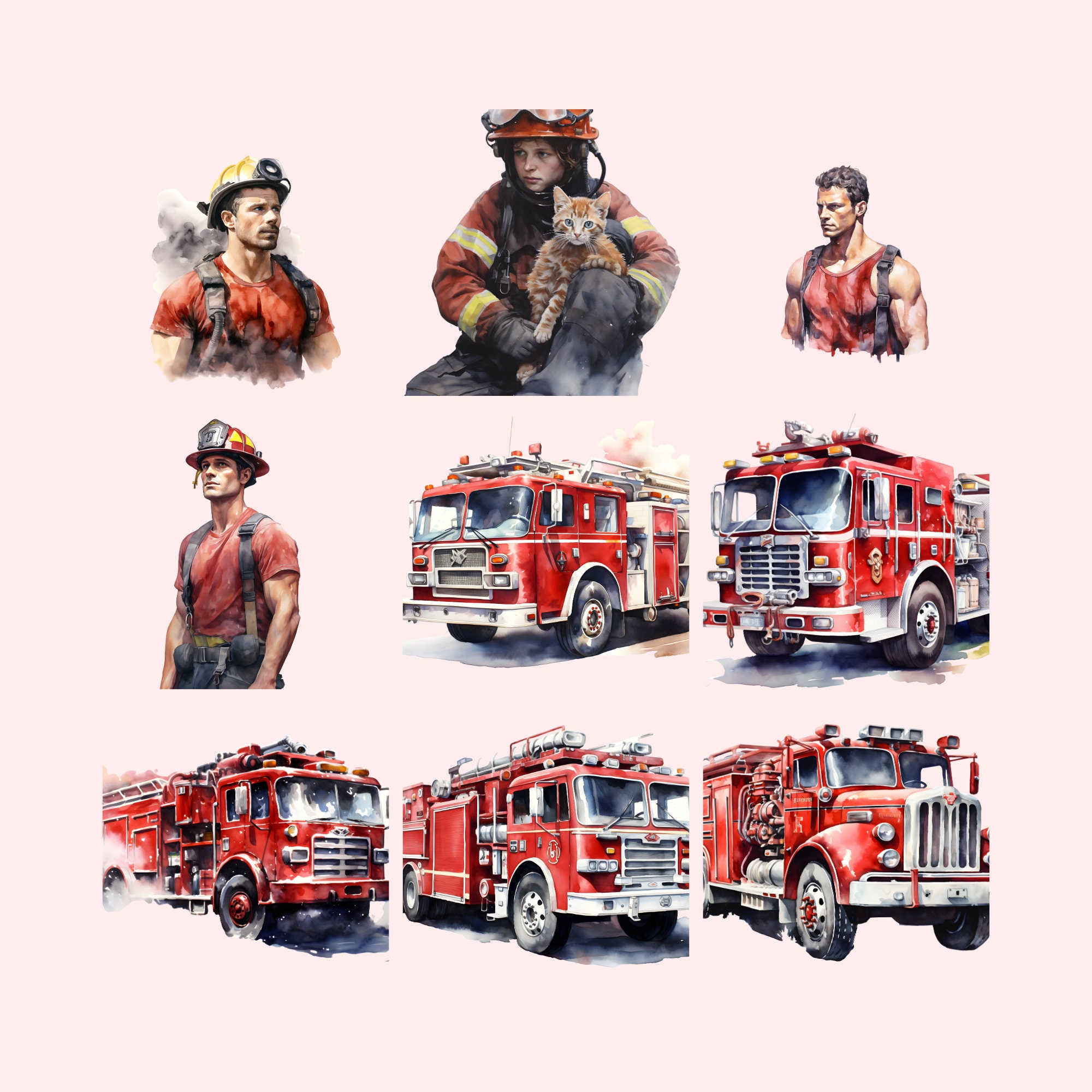 Firefighters Clipart Bundle Transparent PNG Commercial Use Clip Art ...